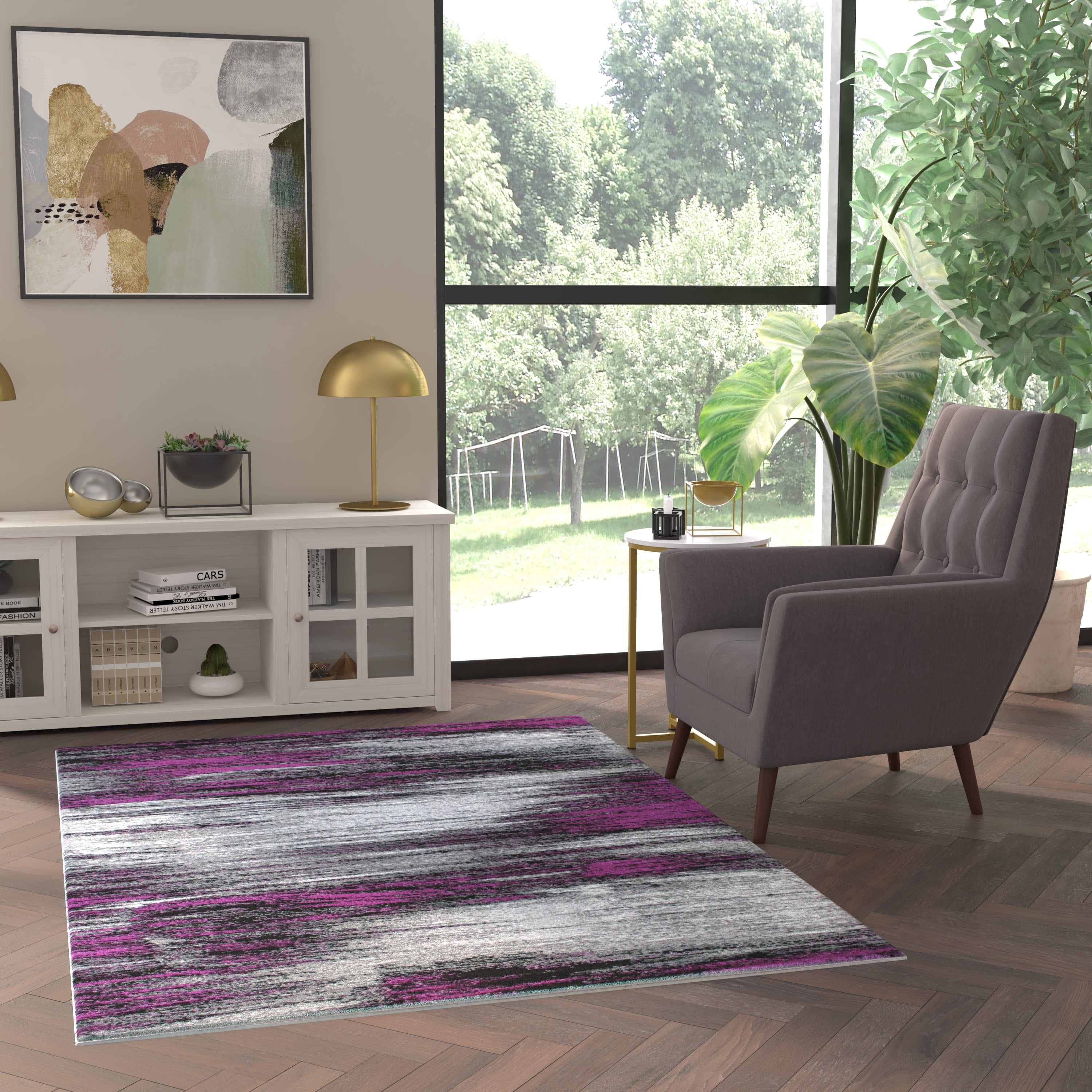 Emma + Oliver 5x7 Ultra Soft Shaded Look Olefin Accent Rug in Gray ...