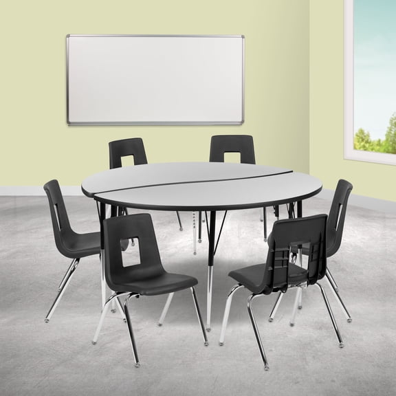 Emma + Oliver Mobile 76" Oval Wave Activity Table Set-12" Student Stack ...