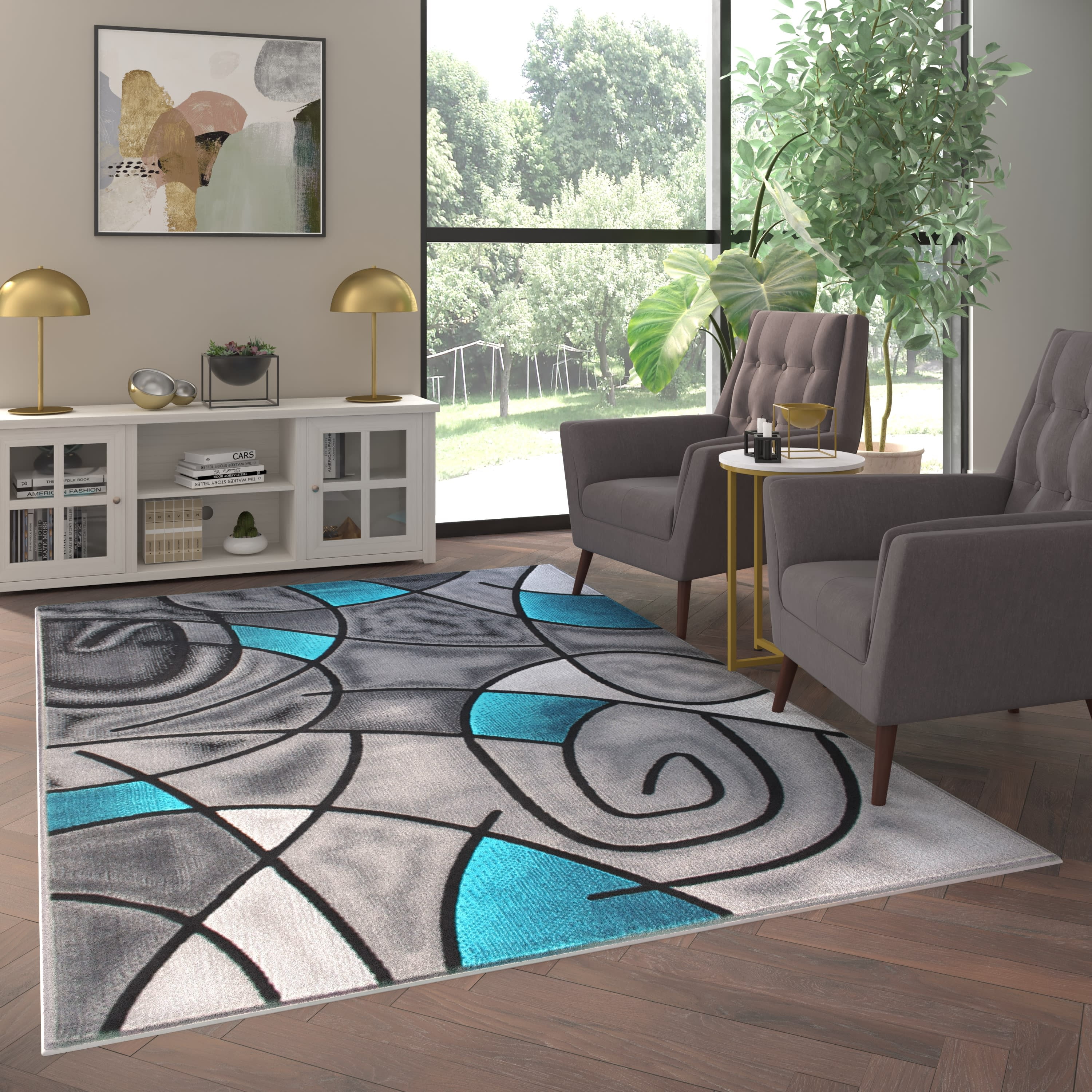 Emma + Oliver 6x9 Contemporary Abstract Geometric Olefin Accent Rug in ...
