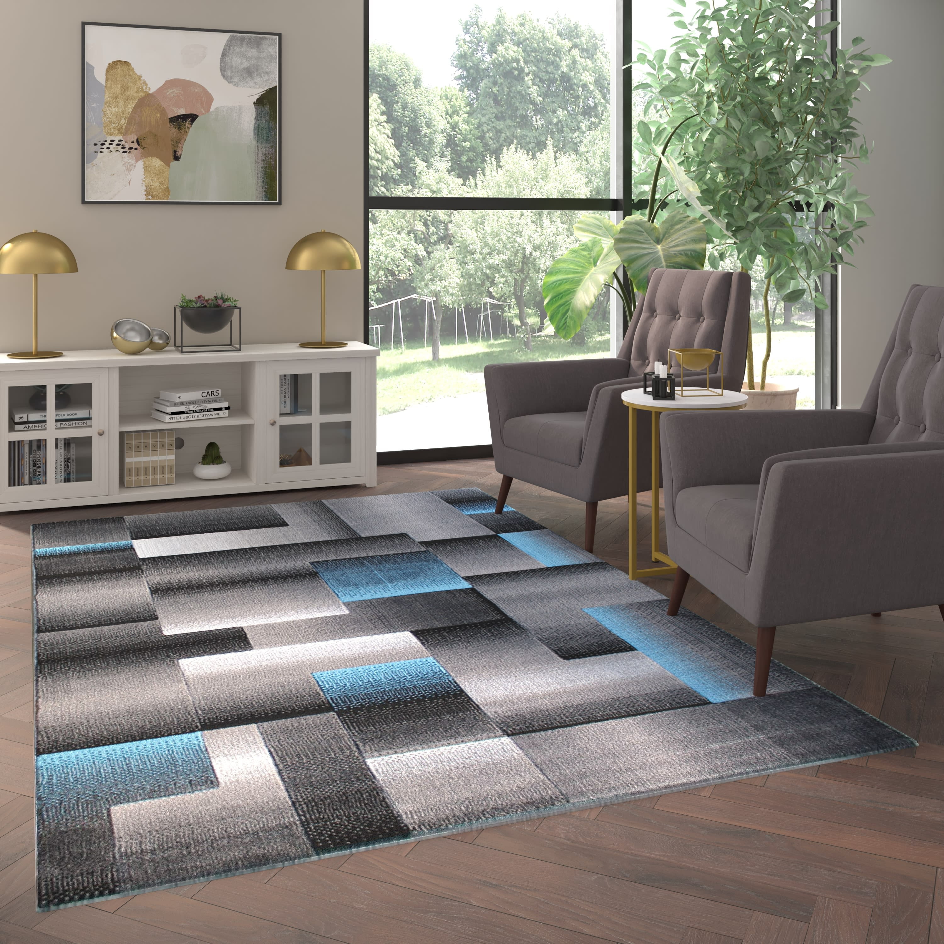 Emma + Oliver 6x9 Modern Cubist Olefin Accent Rug in Gradient Shades of ...