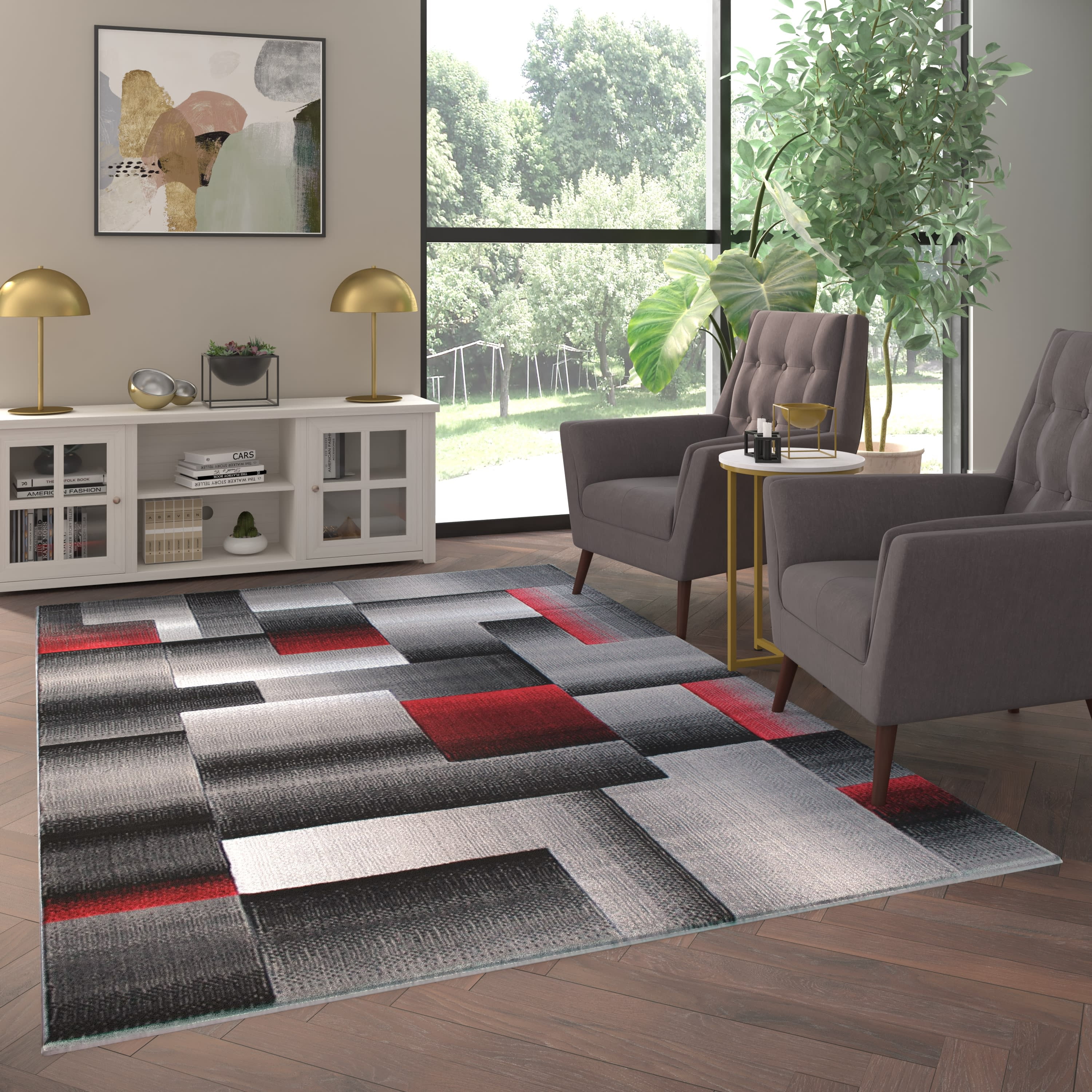 Emma + Oliver 6x9 Modern Cubist Olefin Accent Rug in Gradient Shades of ...