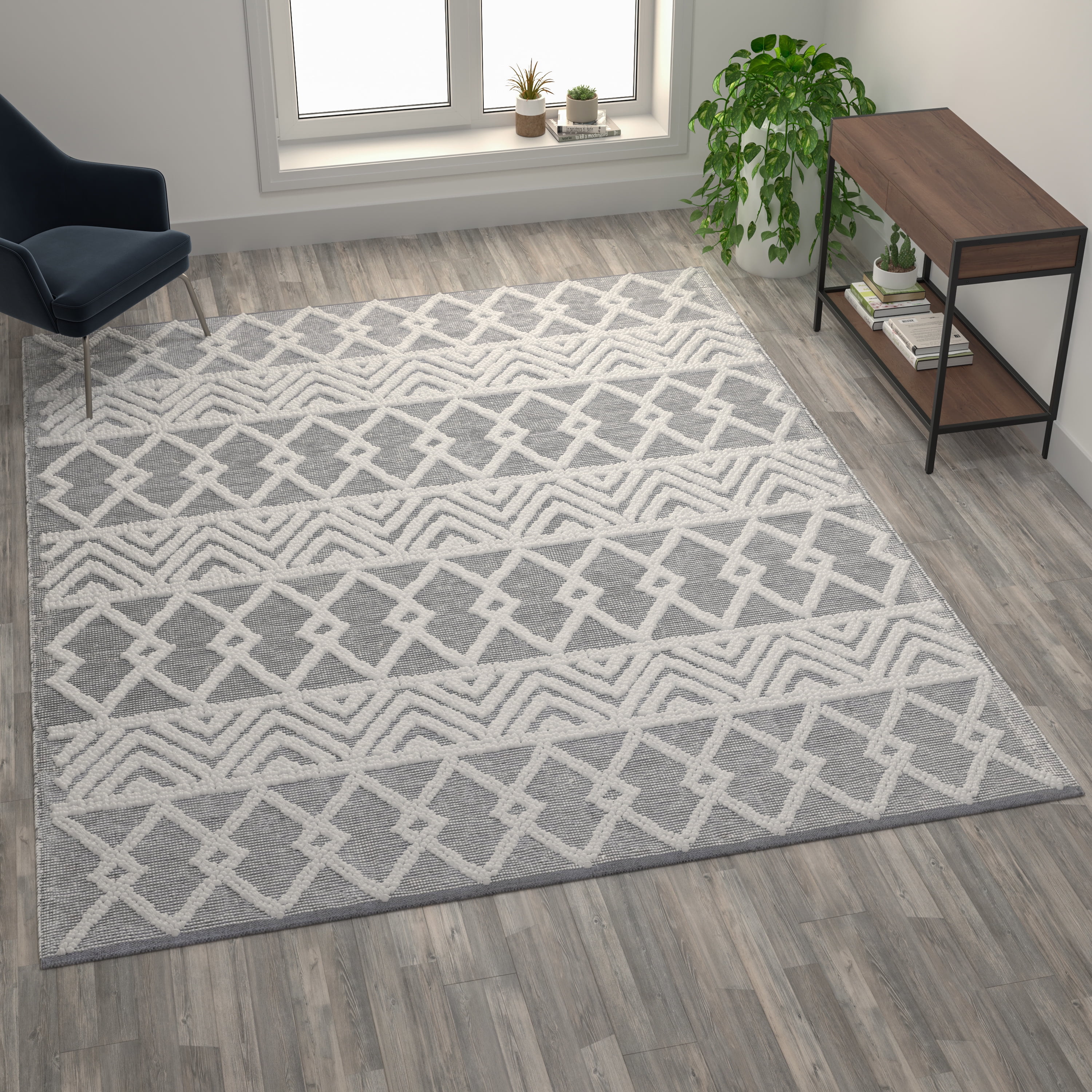 Emma + Oliver 8' x 10' Gray and Ivory Hand Woven Boho Cotton ...