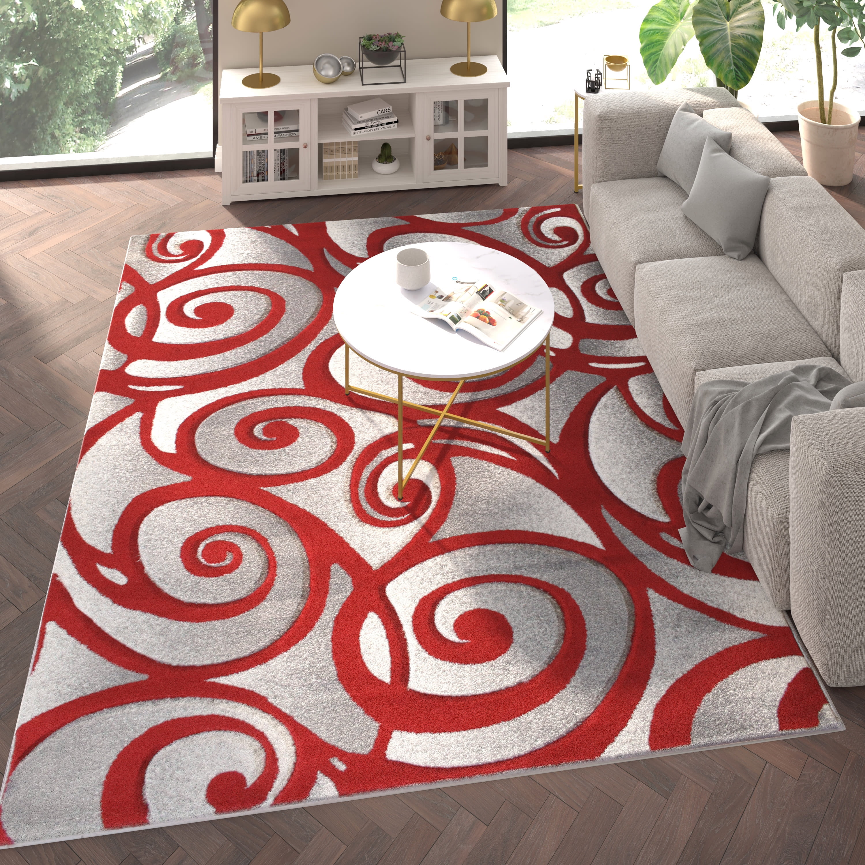 Emma + Oliver 8'x10' Olefin Accent Rug with Modern Swirl Sculpted ...