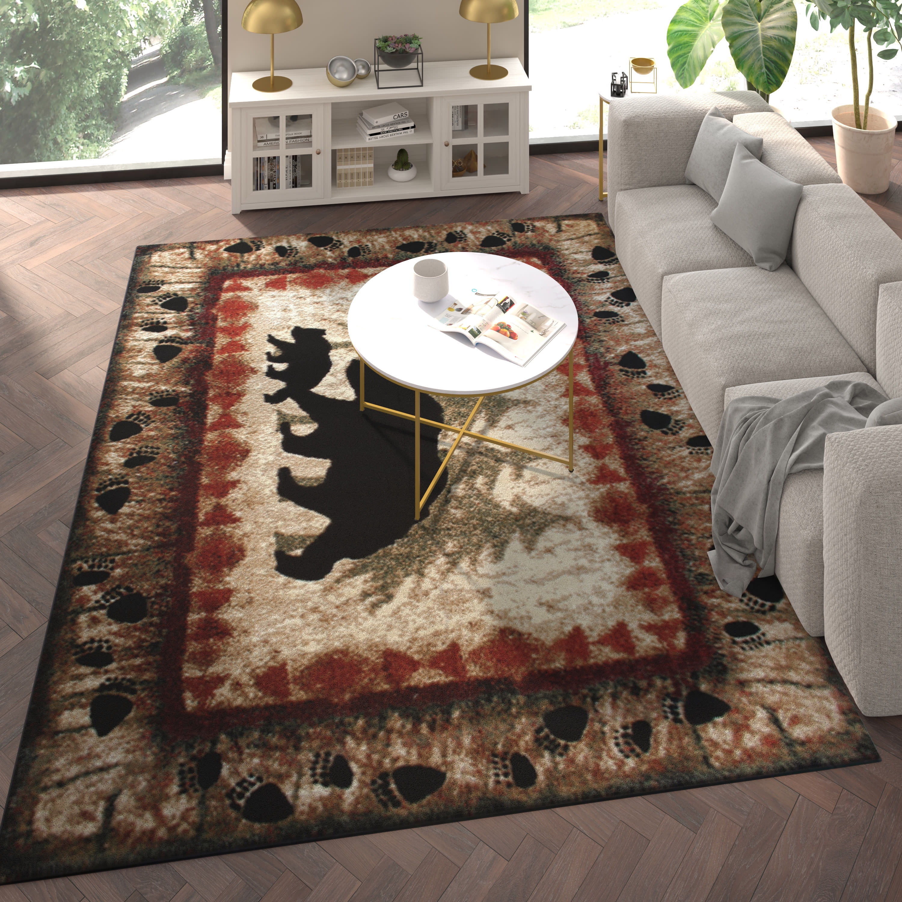Emma + Oliver 8'x10' Rustic Wildlife Lodge Rug, Bear Cub Design with ...