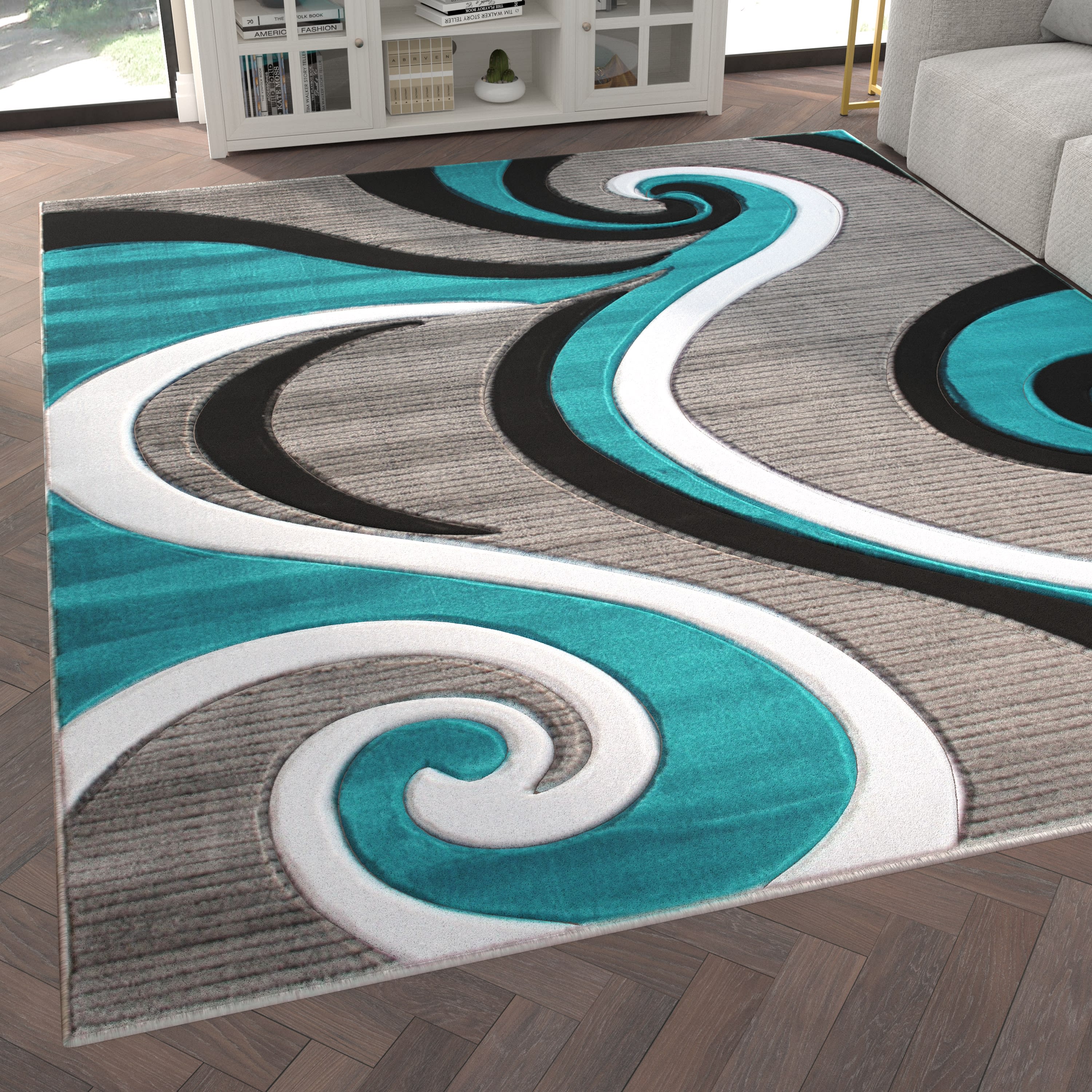 Emma + Oliver 8x10 Accent Rug with Modern 3D Sculpted Swirl Pattern and ...