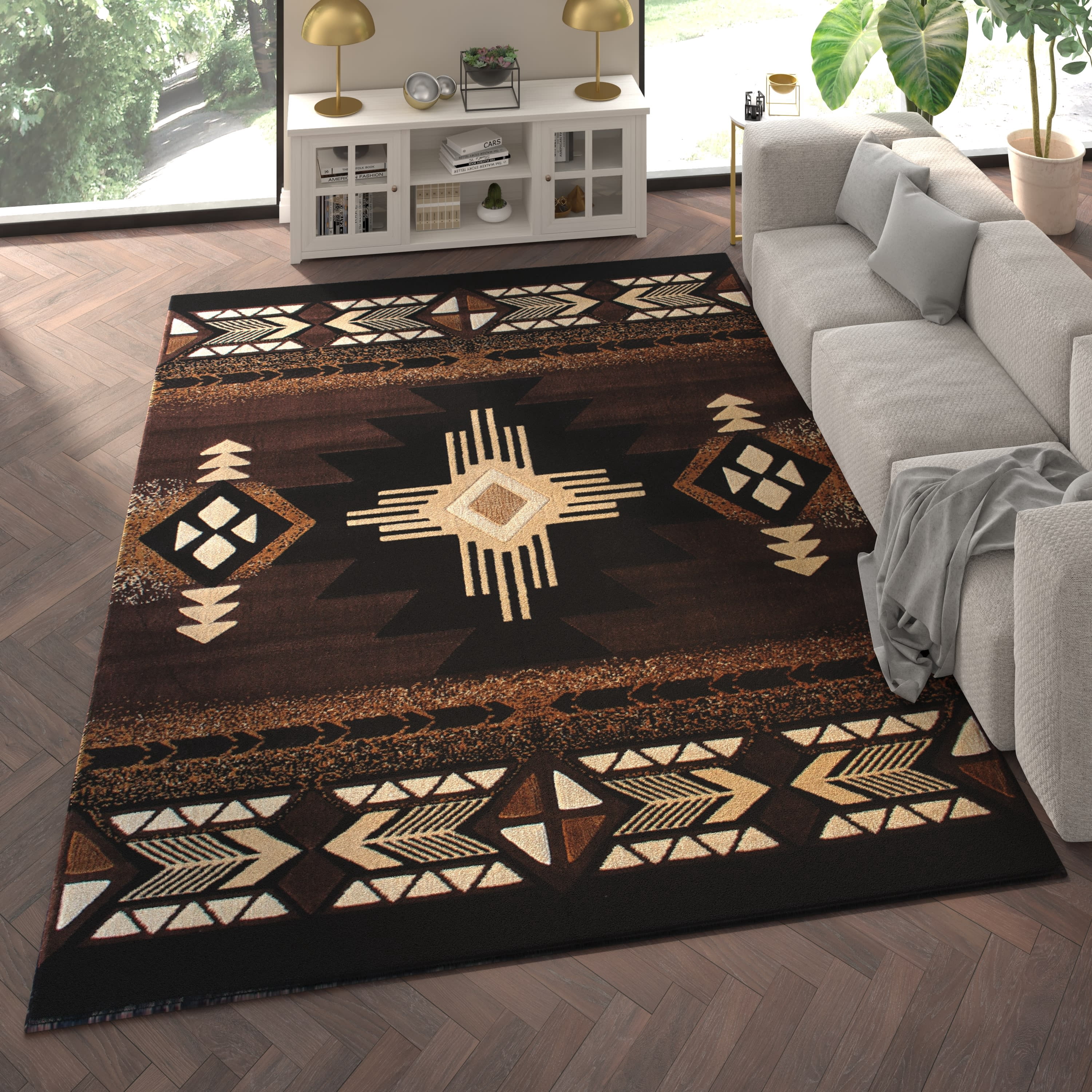 Emma + Oliver 8x10 Chocolate Olefin Accent Rug with Complementary ...