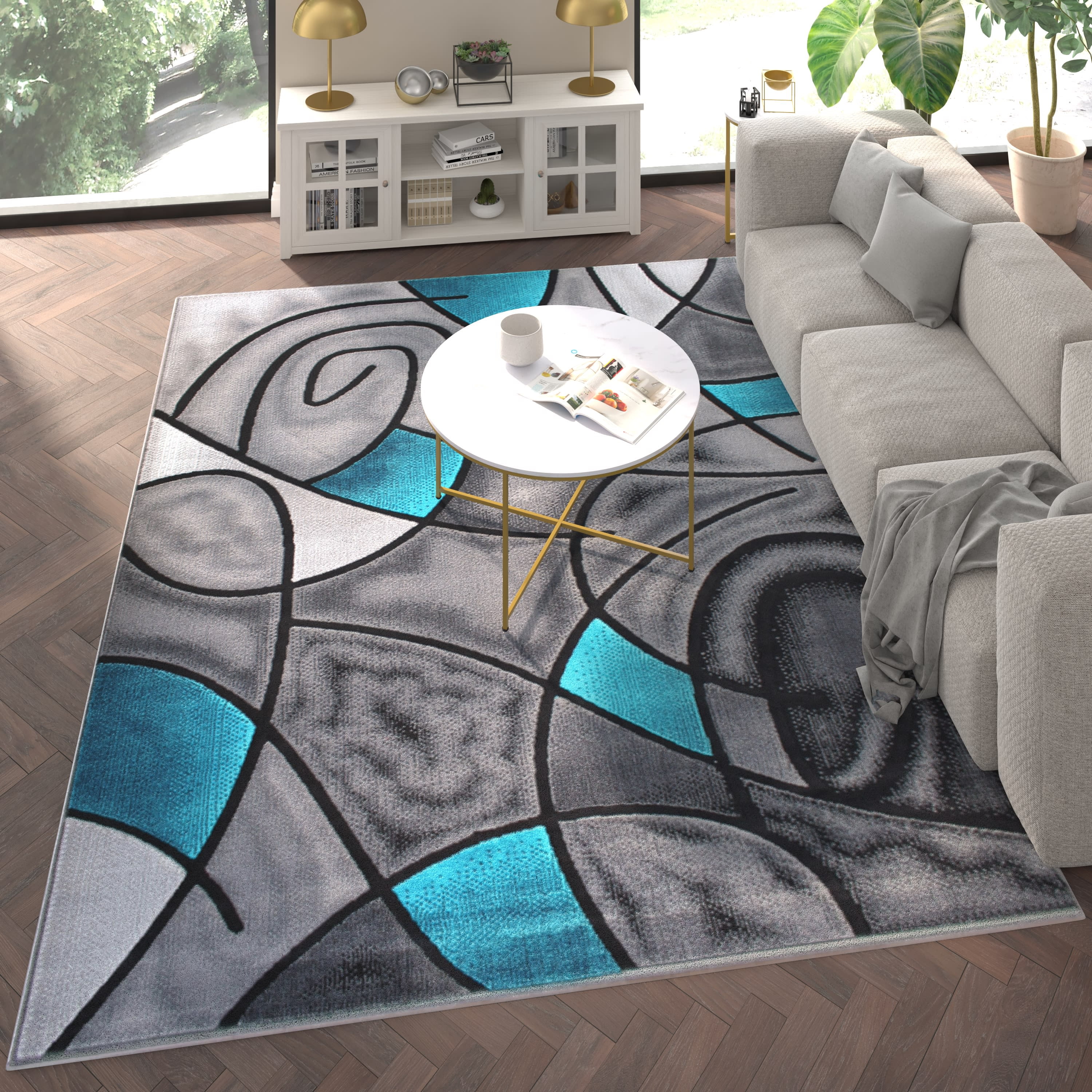 Emma + Oliver 8x10 Contemporary Abstract Geometric Olefin Accent Rug in ...