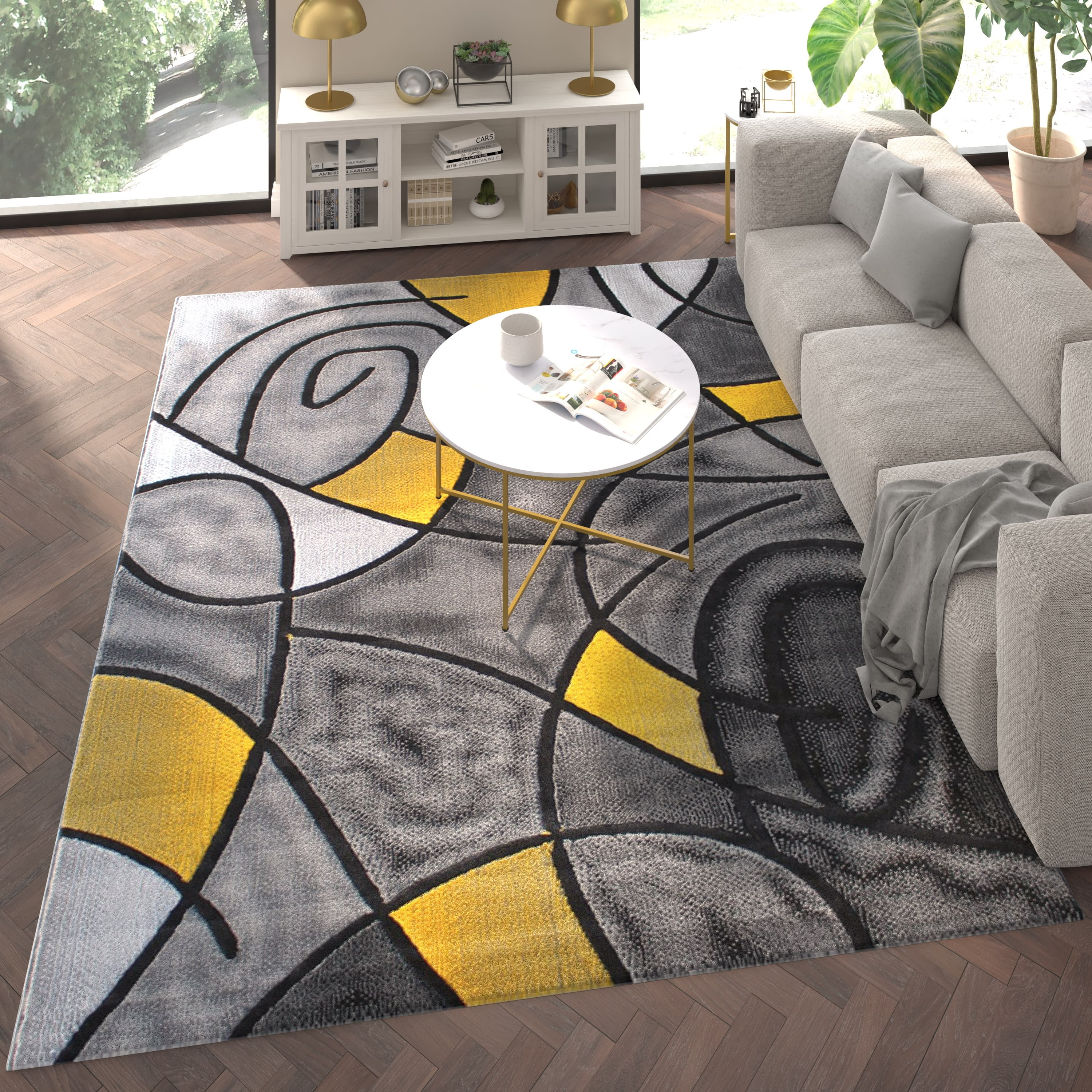 Emma + Oliver 8x10 Contemporary Abstract Geometric Olefin Accent Rug in ...