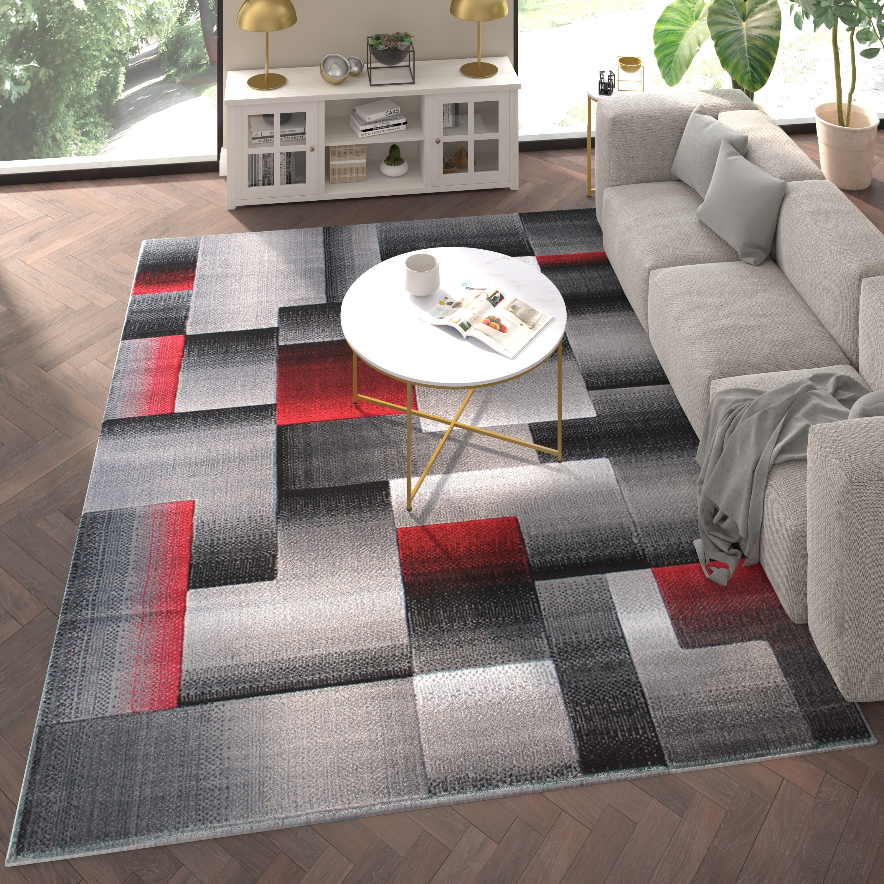 Emma + Oliver 8x10 Modern Cubist Olefin Accent Rug in Gradient Shades ...