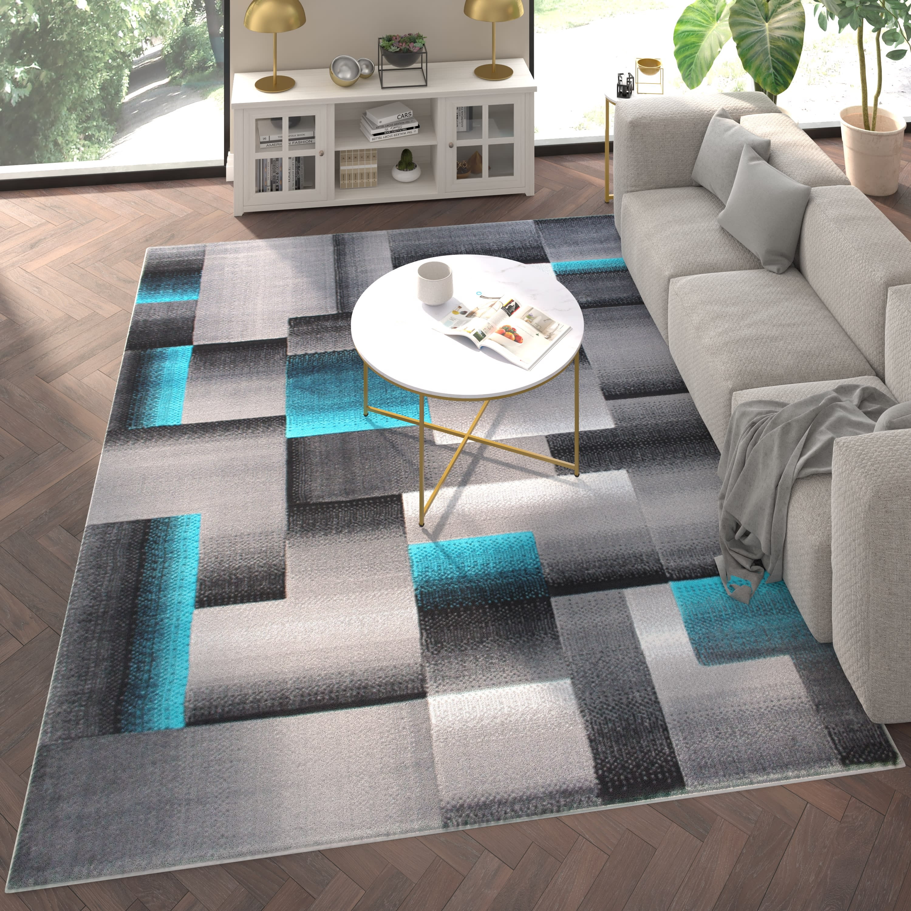 Emma + Oliver 8x10 Modern Cubist Olefin Accent Runner Rug in Gradient ...
