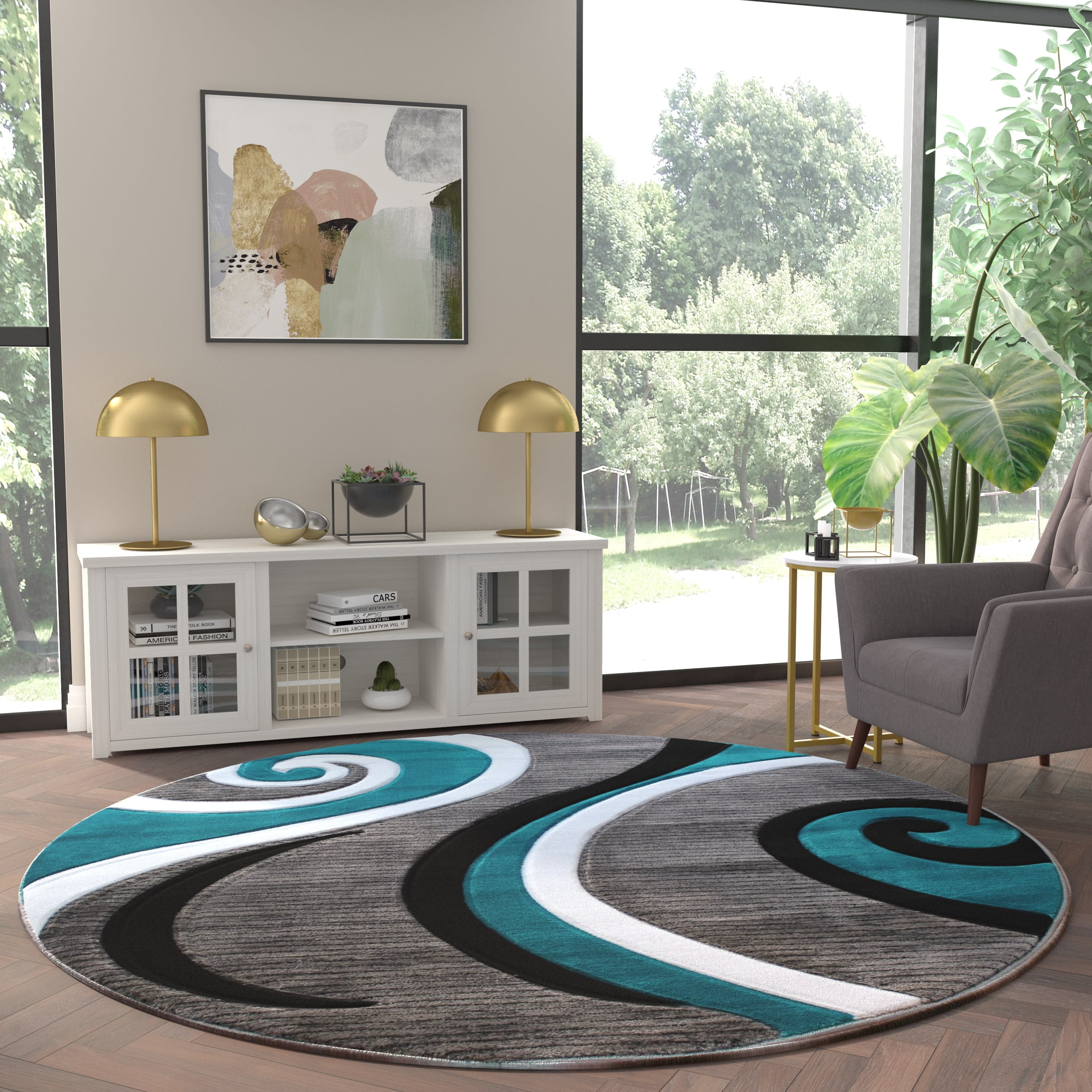 Emma + Oliver 8x8 Round Accent Rug with Modern 3D Sculpted Swirl ...