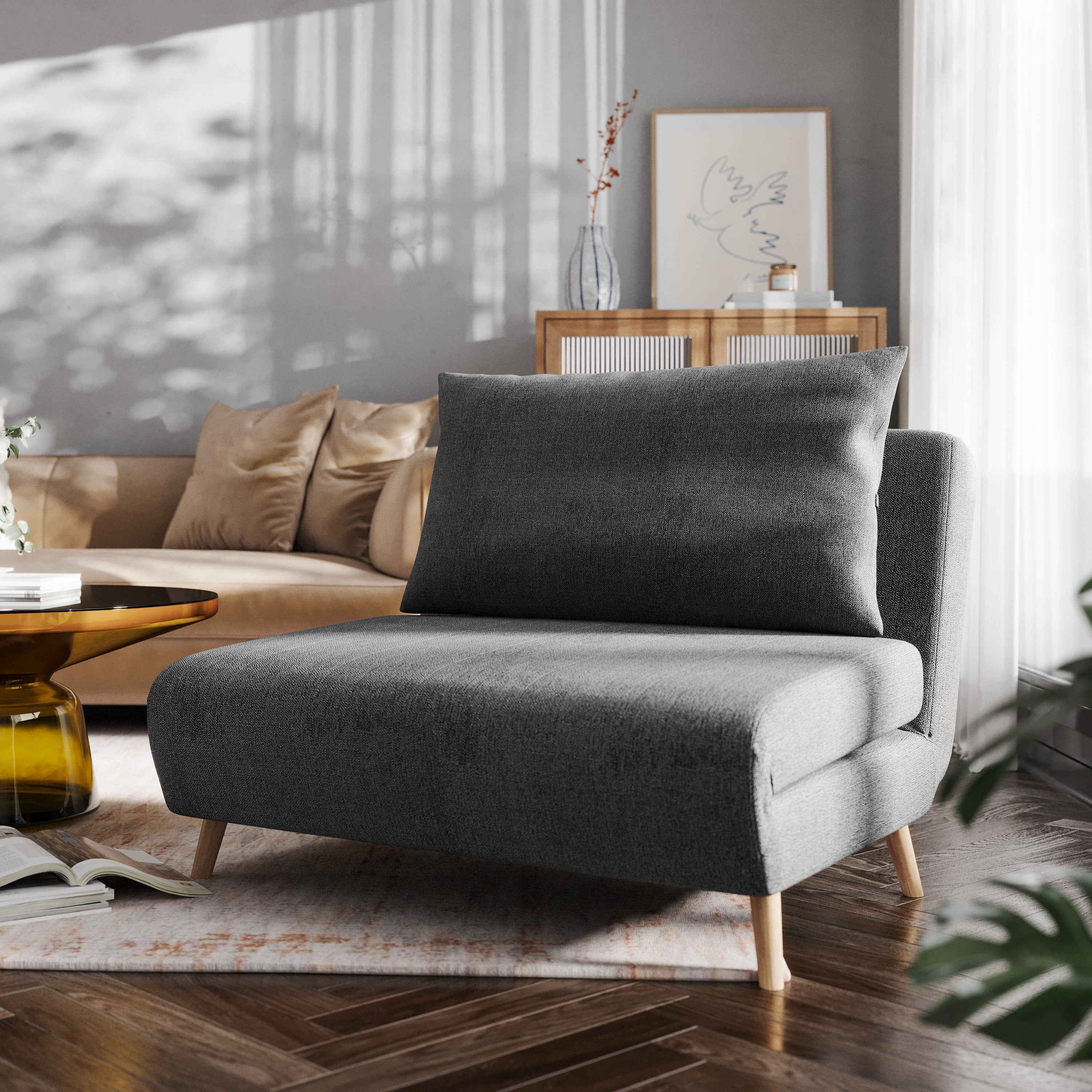 Emma + Oliver Tri-Fold Sleeper Chair with Hideaway Legs and Pillow ...