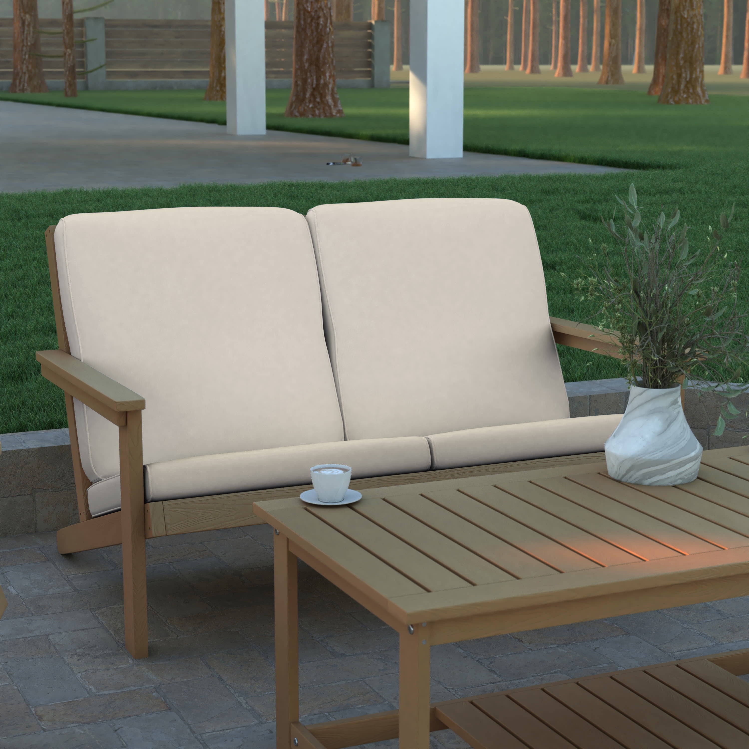 Emma + Oliver All-Weather Polyresin Adirondack Loveseat with Deep Seat ...