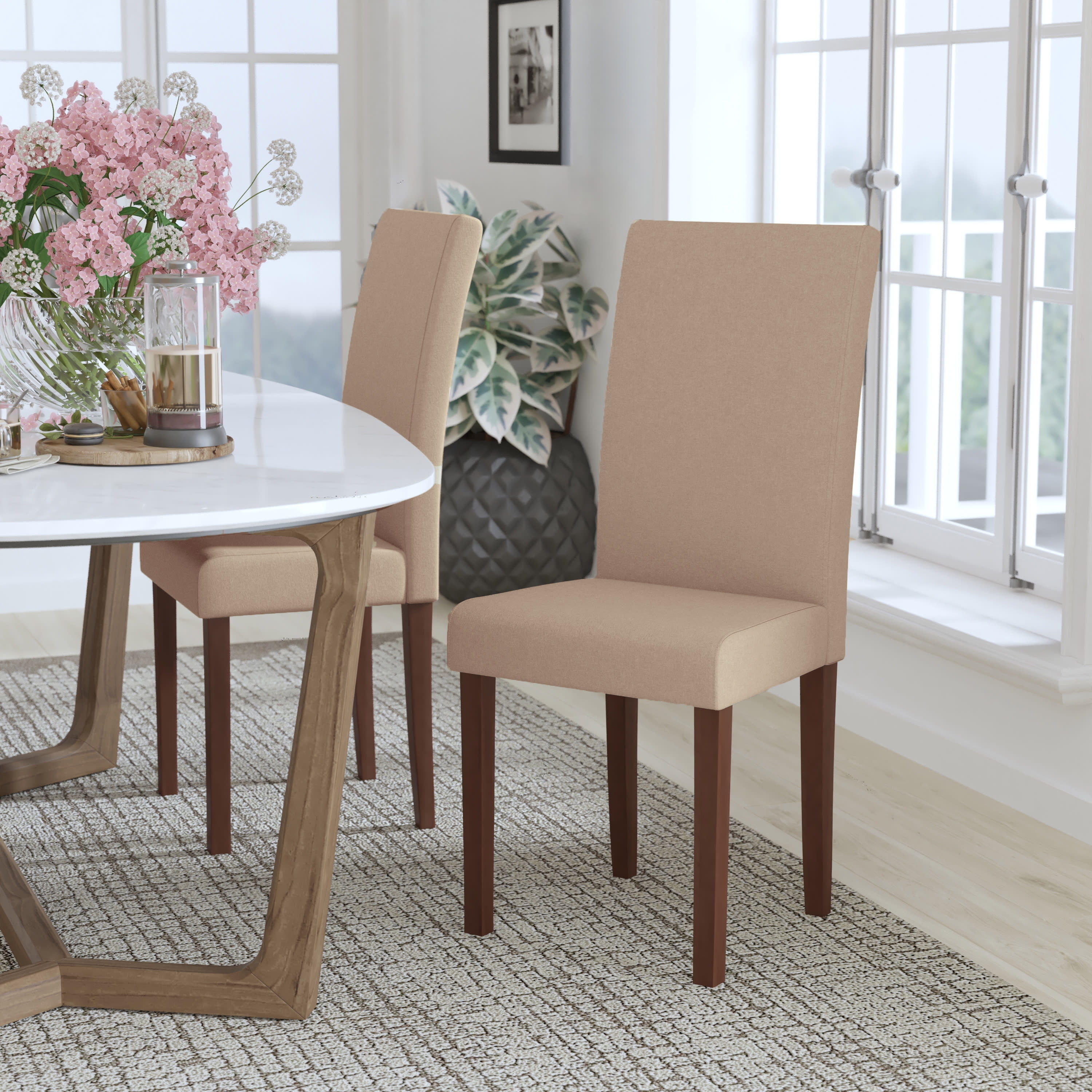 Emma + Oliver Beige Fabric Parsons Chair with Mahogany Legs - Walmart.com