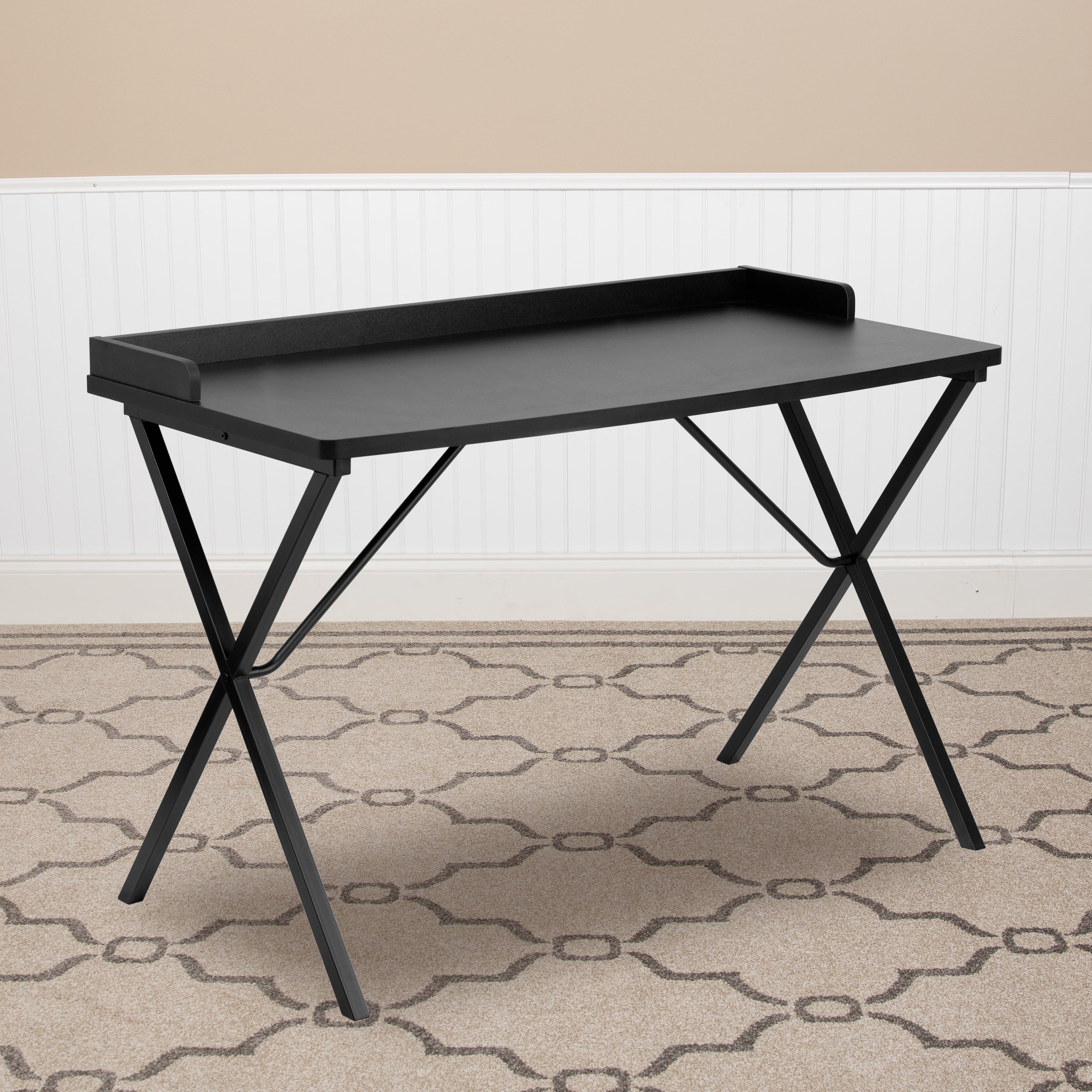 Emma + Oliver Black Computer Desk with Raised Back Border - Walmart.com