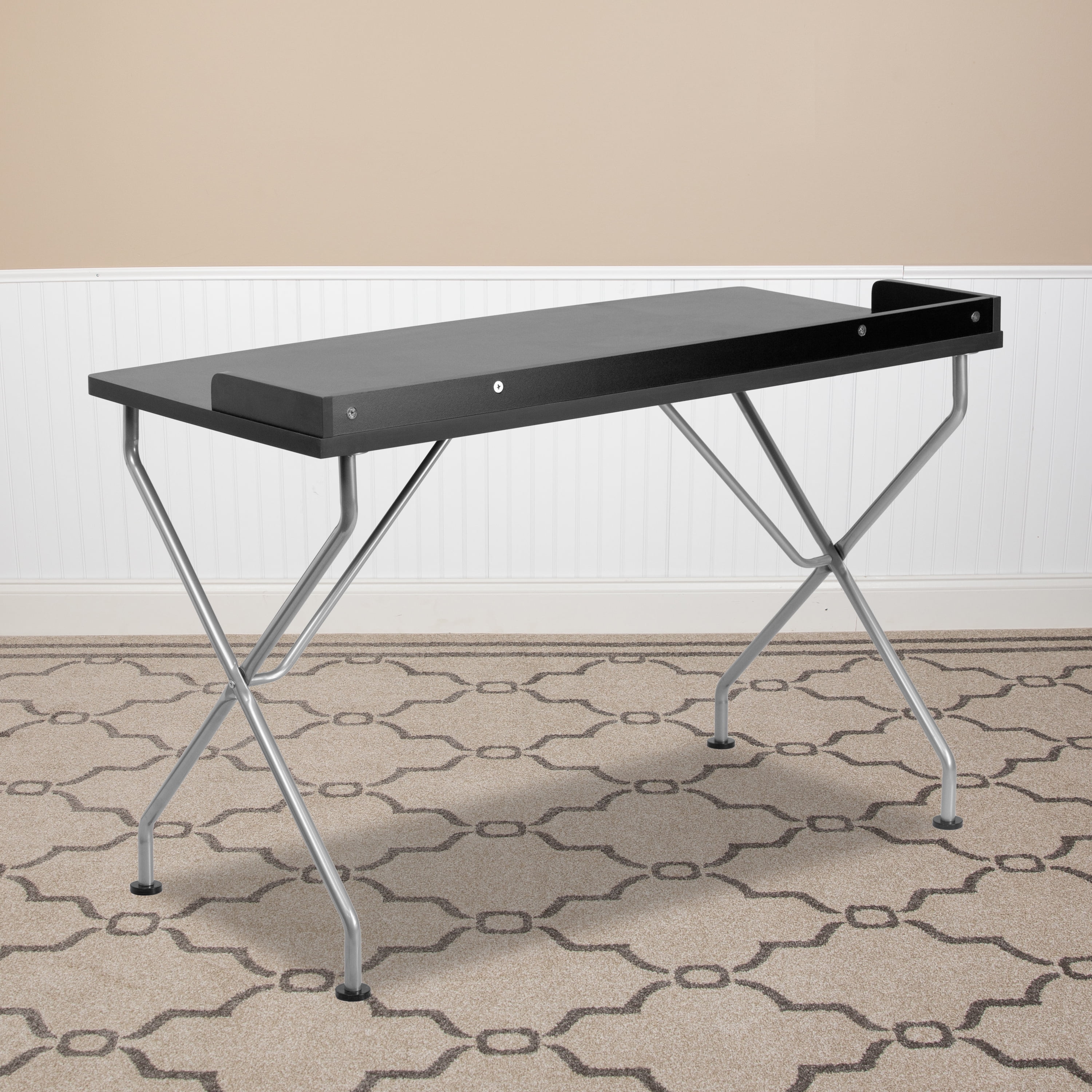 Emma + Oliver Black Computer Desk with Silver Metal Frame - Walmart.com