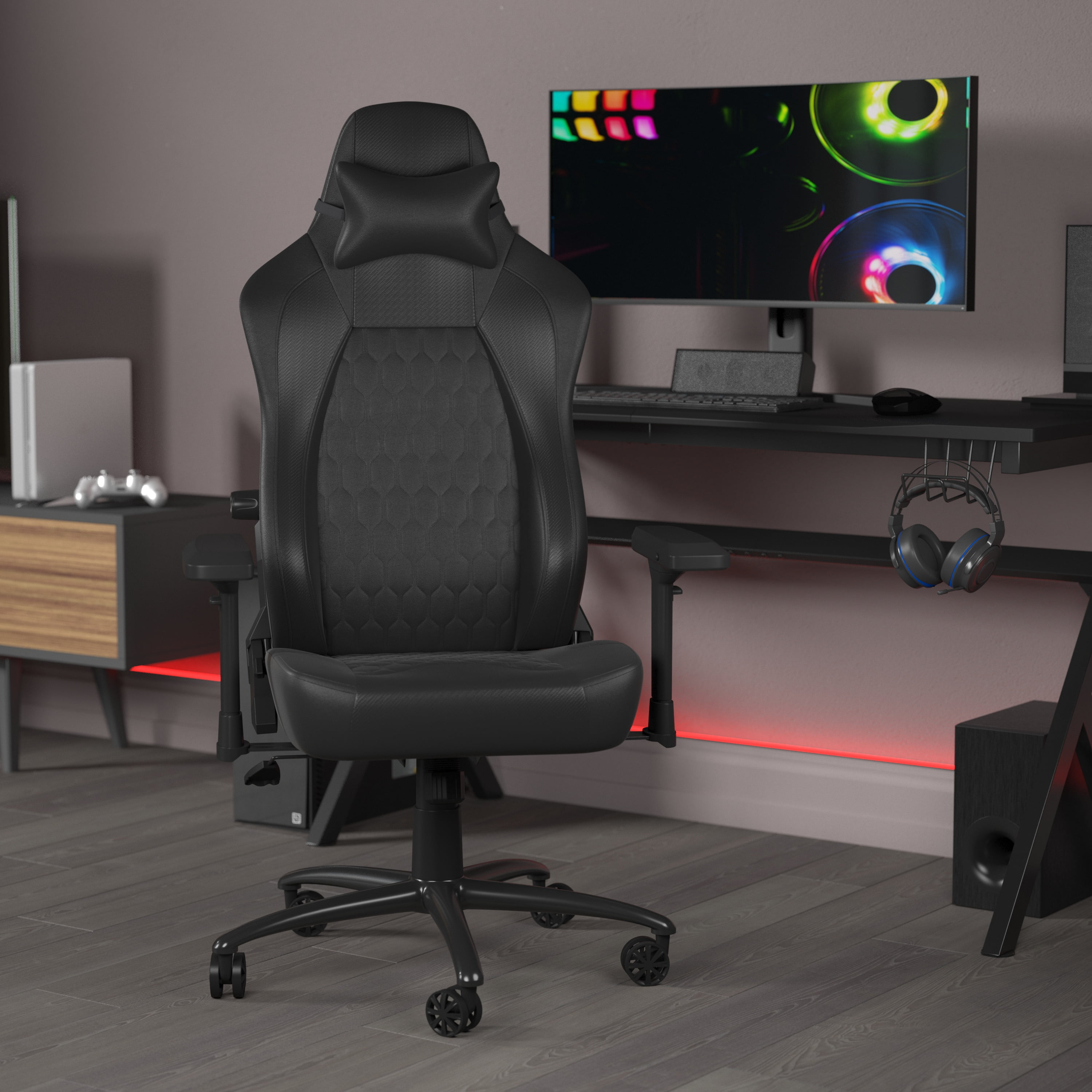 Emma + Oliver Black Ergonomic High Back Adjustable Gaming Chair with 4D ...