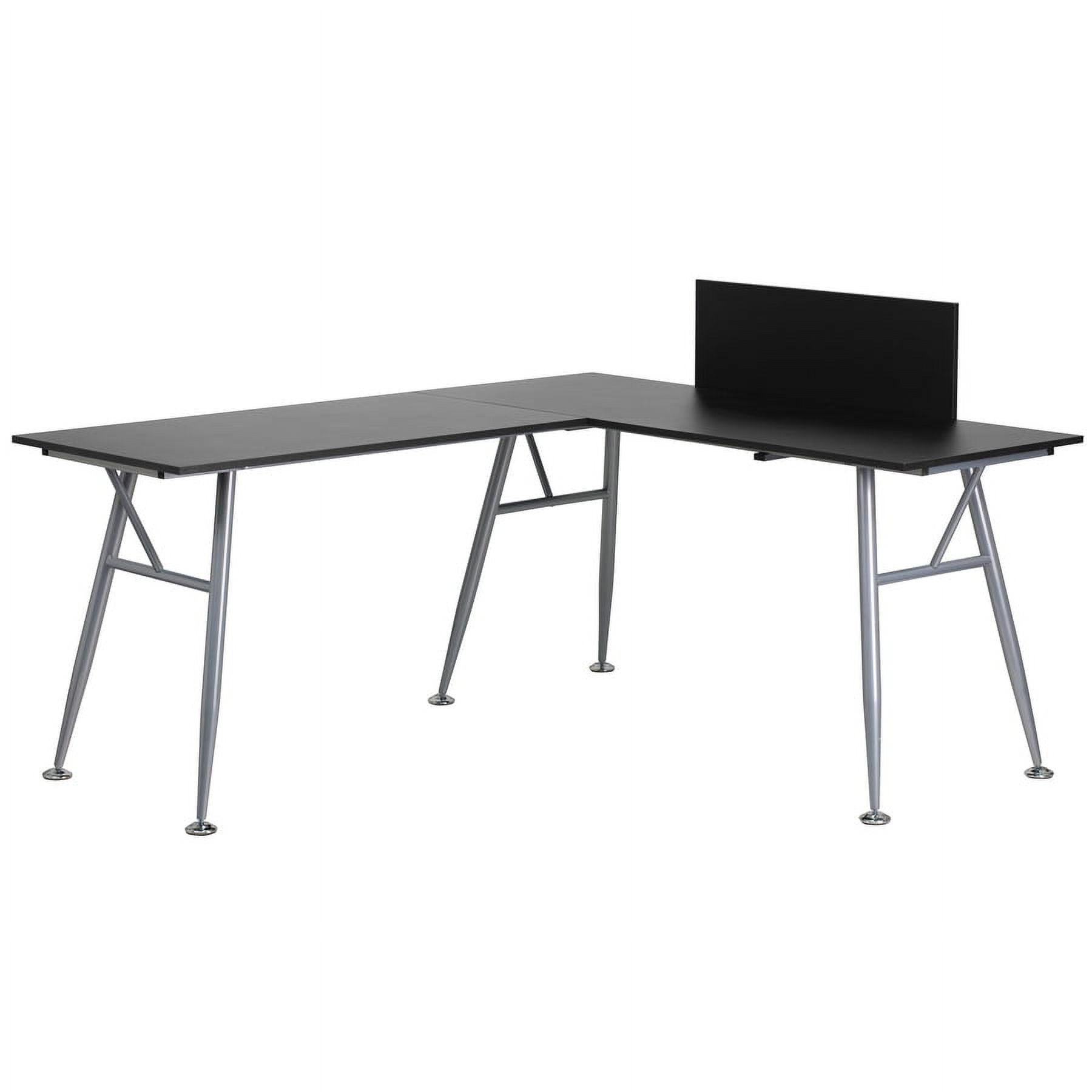 Emma + Oliver Black Laminate L-Shape Computer Desk with Silver Metal ...