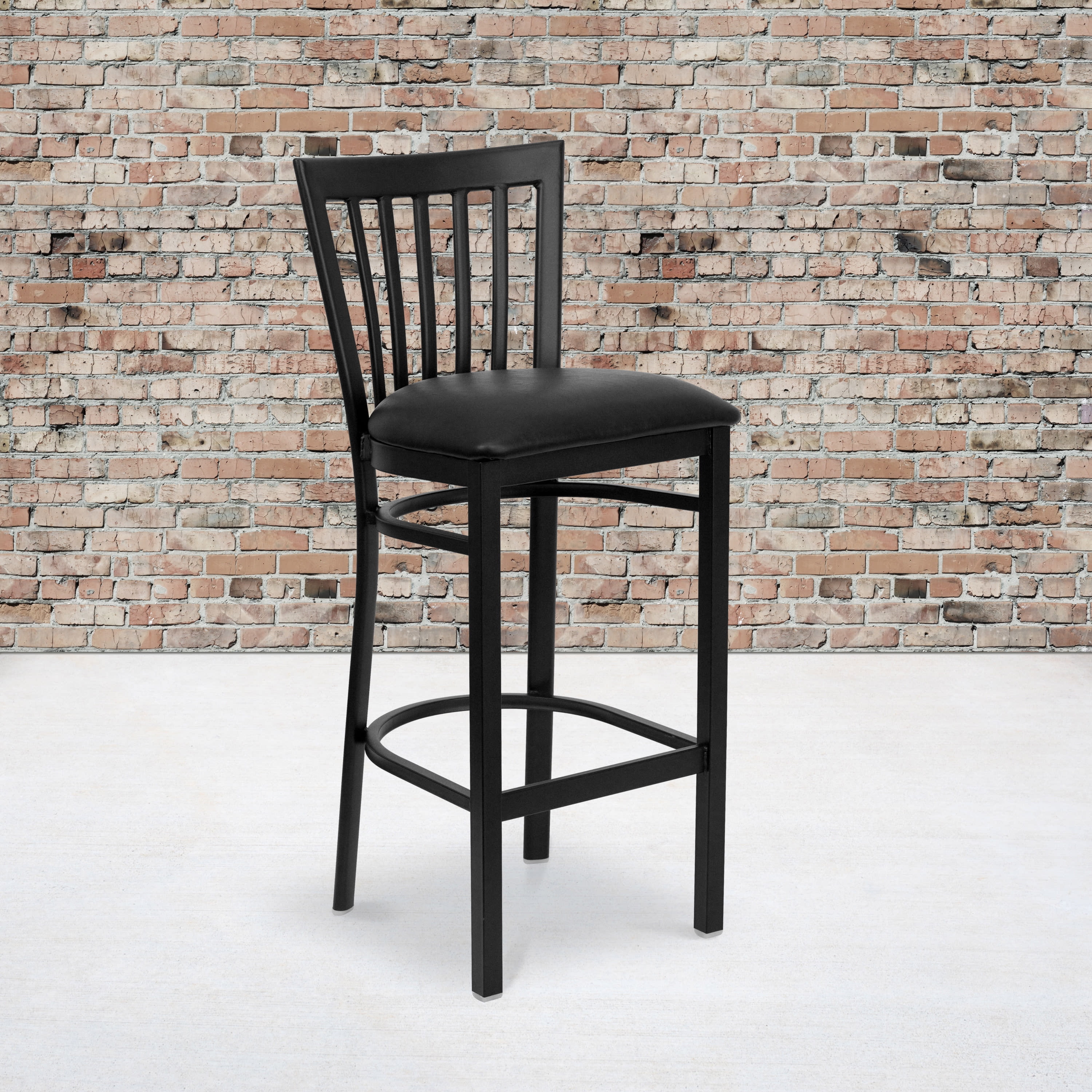 Emma + Oliver Black Metal School House Back Barstool, Black Vinyl Seat ...