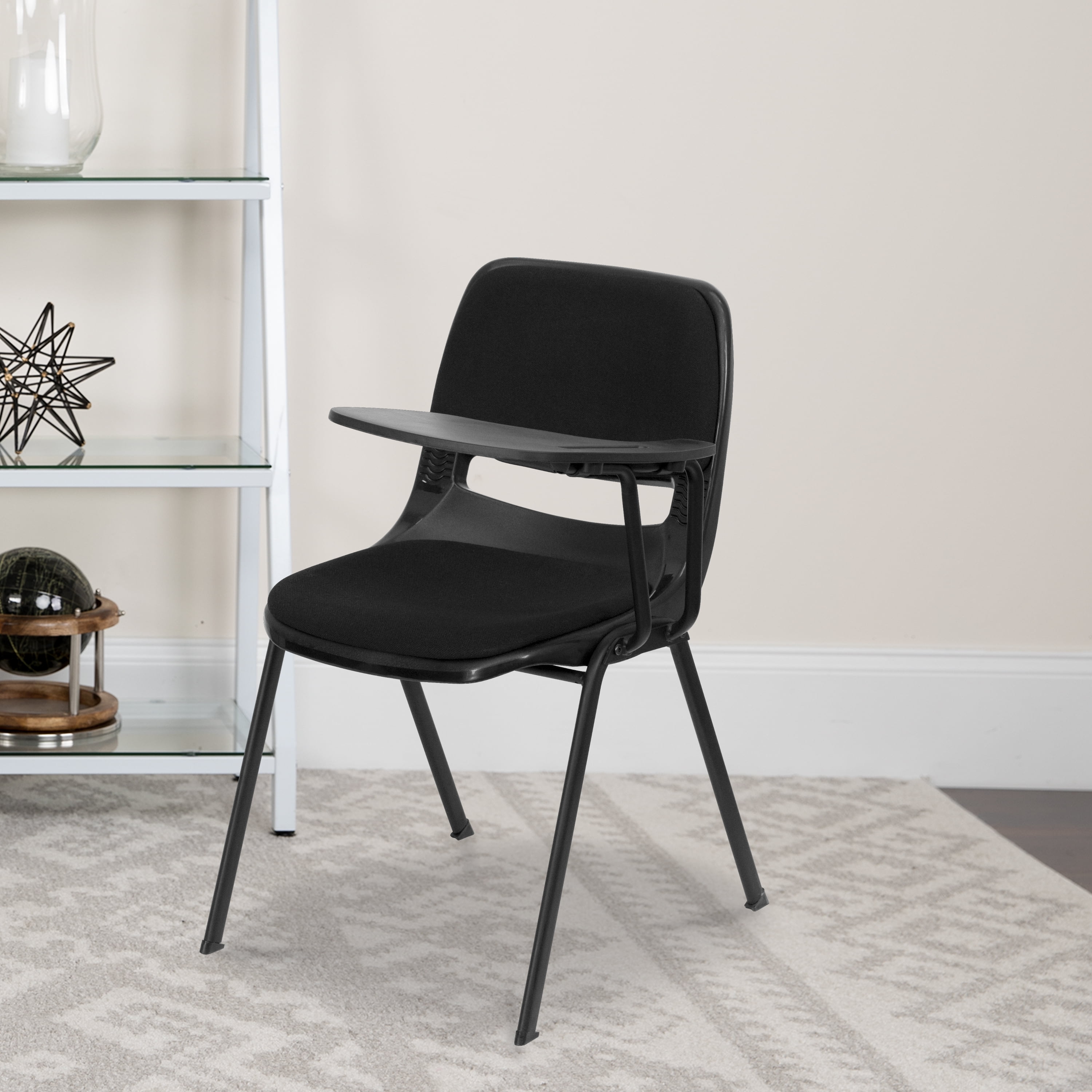 Emma + Oliver Black Padded Ergonomic Shell Chair with Left Handed Flip ...