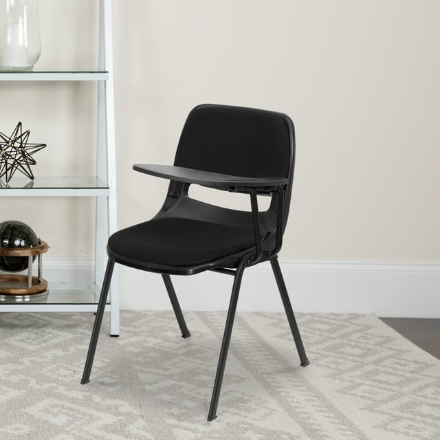 Emma + Oliver Black Padded Ergonomic Shell Chair with Left Handed Flip ...