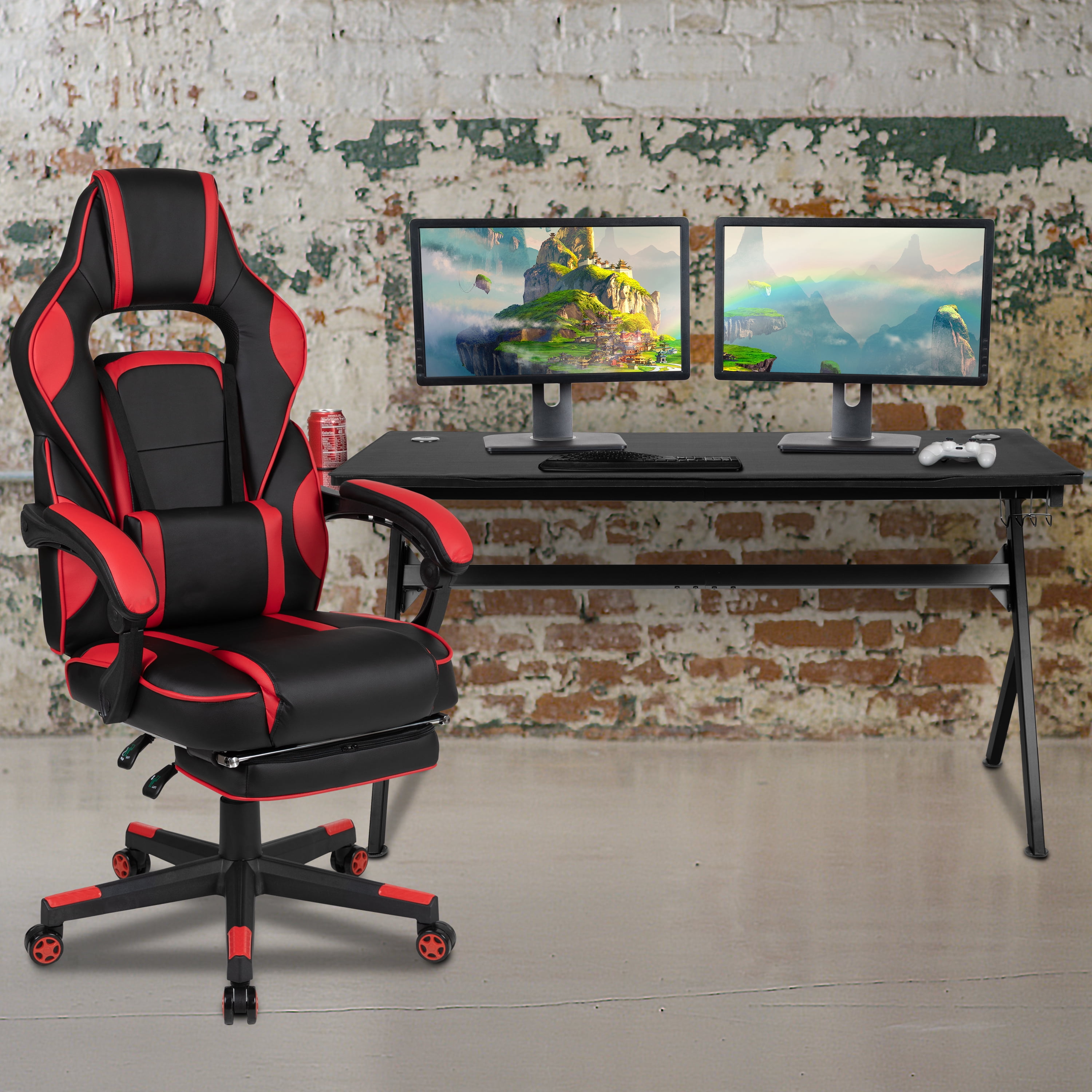 Emma + Oliver Black/Red Gaming Desk Bundle - Cup/Headset Holder/Mouse ...