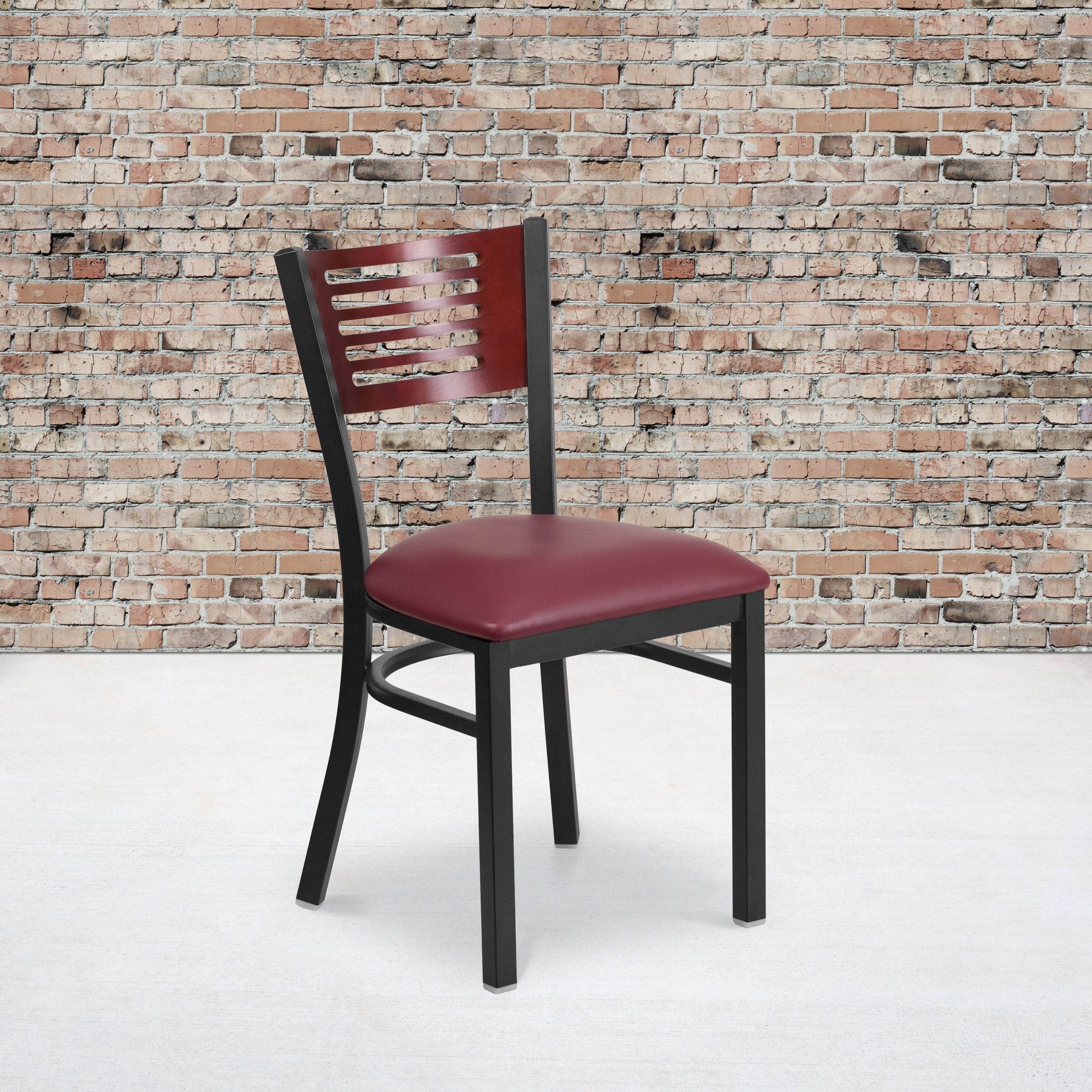 Emma + Oliver Black Slat Back Metal Dining Chair/Mahogany Back ...