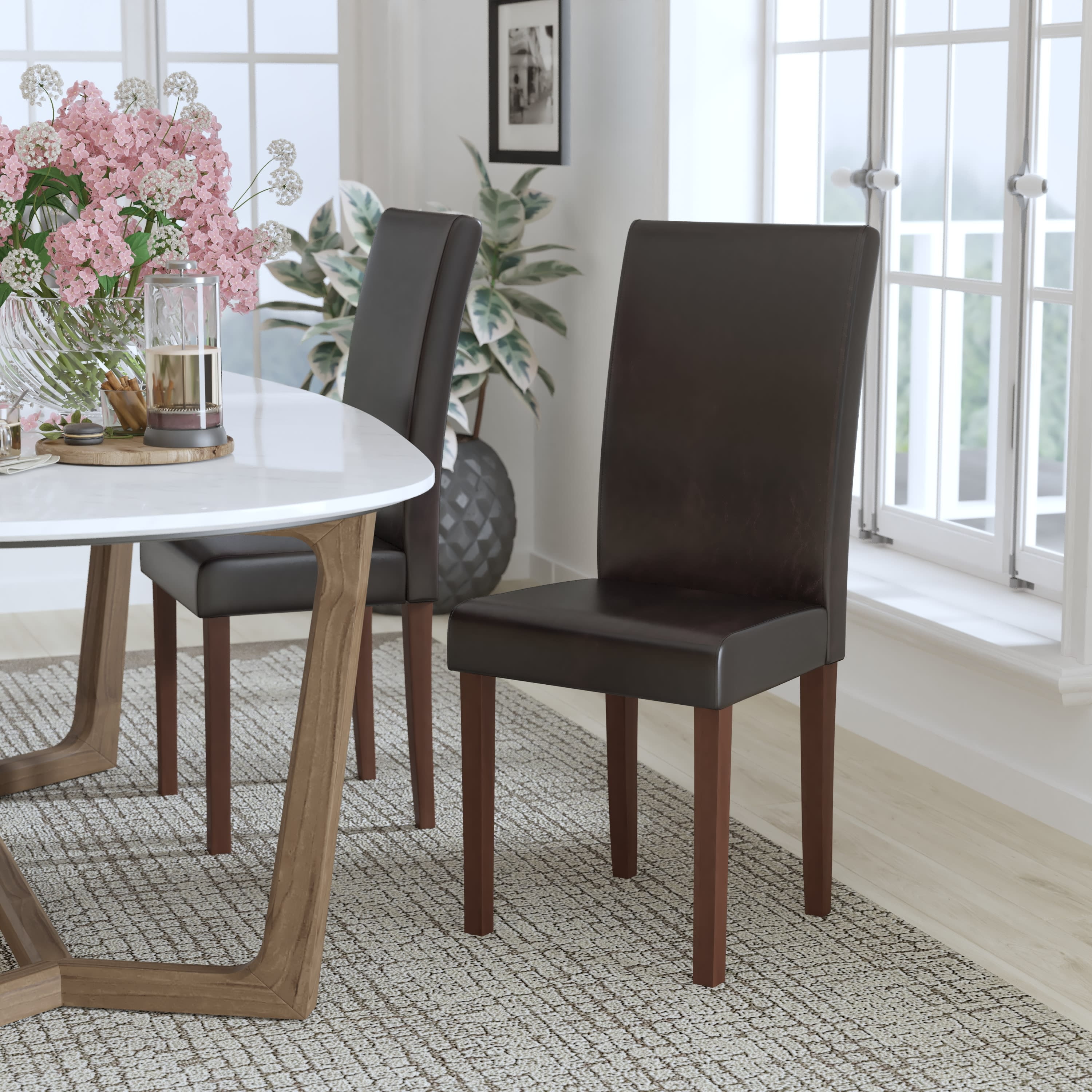 EMMA + OLIVER Larch Wood Solid Parsons Dining Chair, Brown - Walmart.com