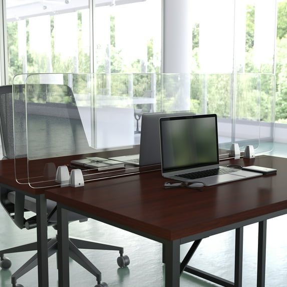 Emma + Oliver Office Work Clear Acrylic Desk Partition, 18"H x 55"L ...