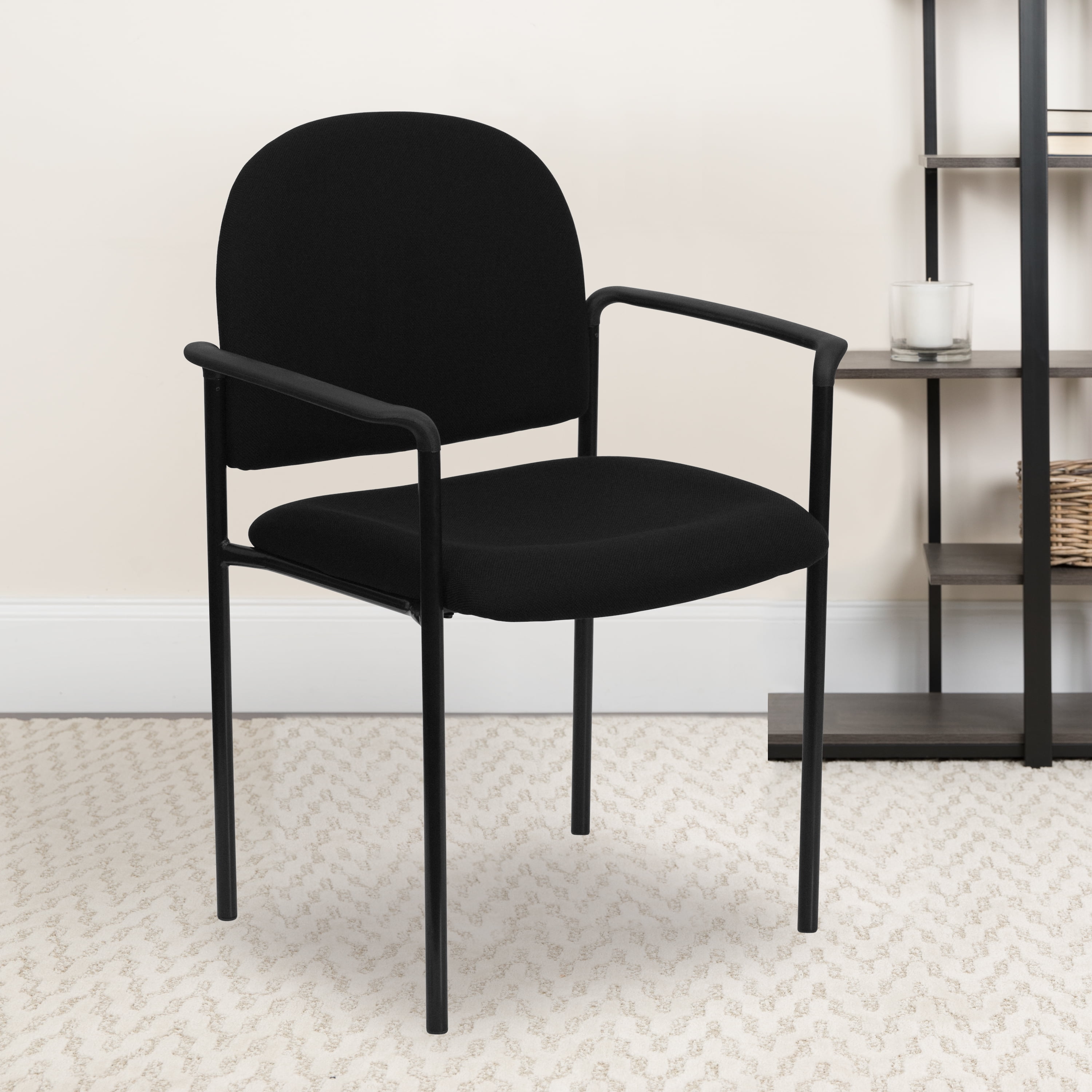 Emma + Oliver Comfort Black Fabric Stackable Steel Side Chair with Arms ...