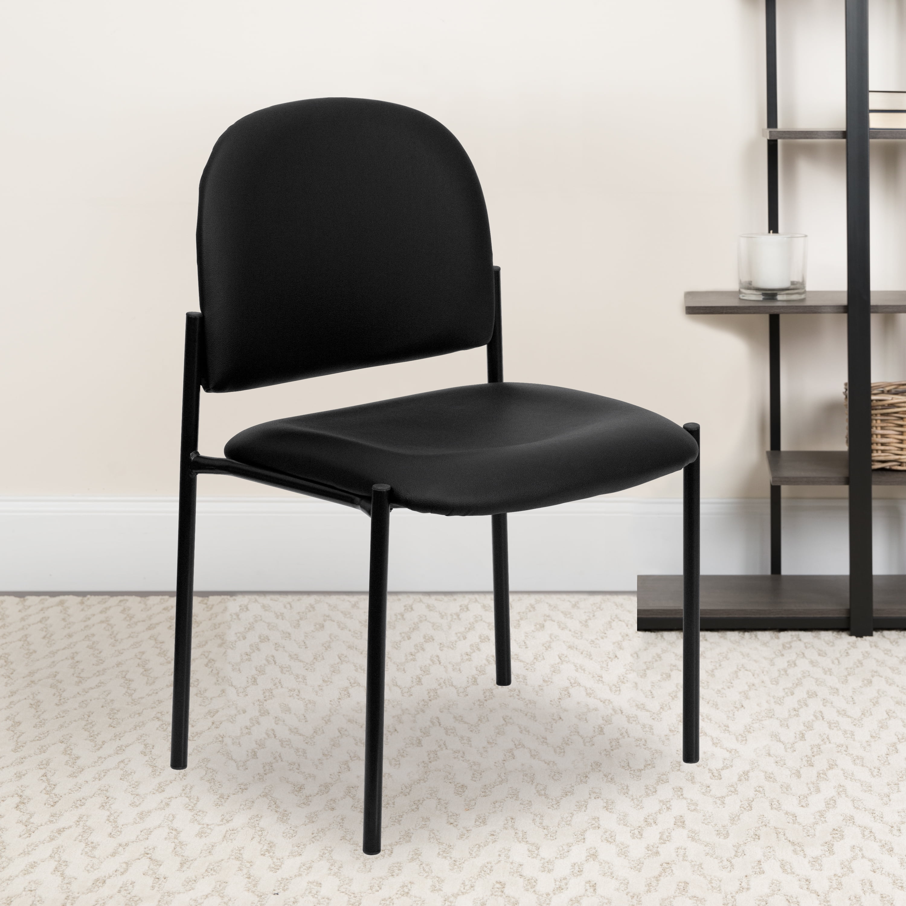 Emma + Oliver Comfort Black Vinyl Stackable Steel Side Reception Chair ...