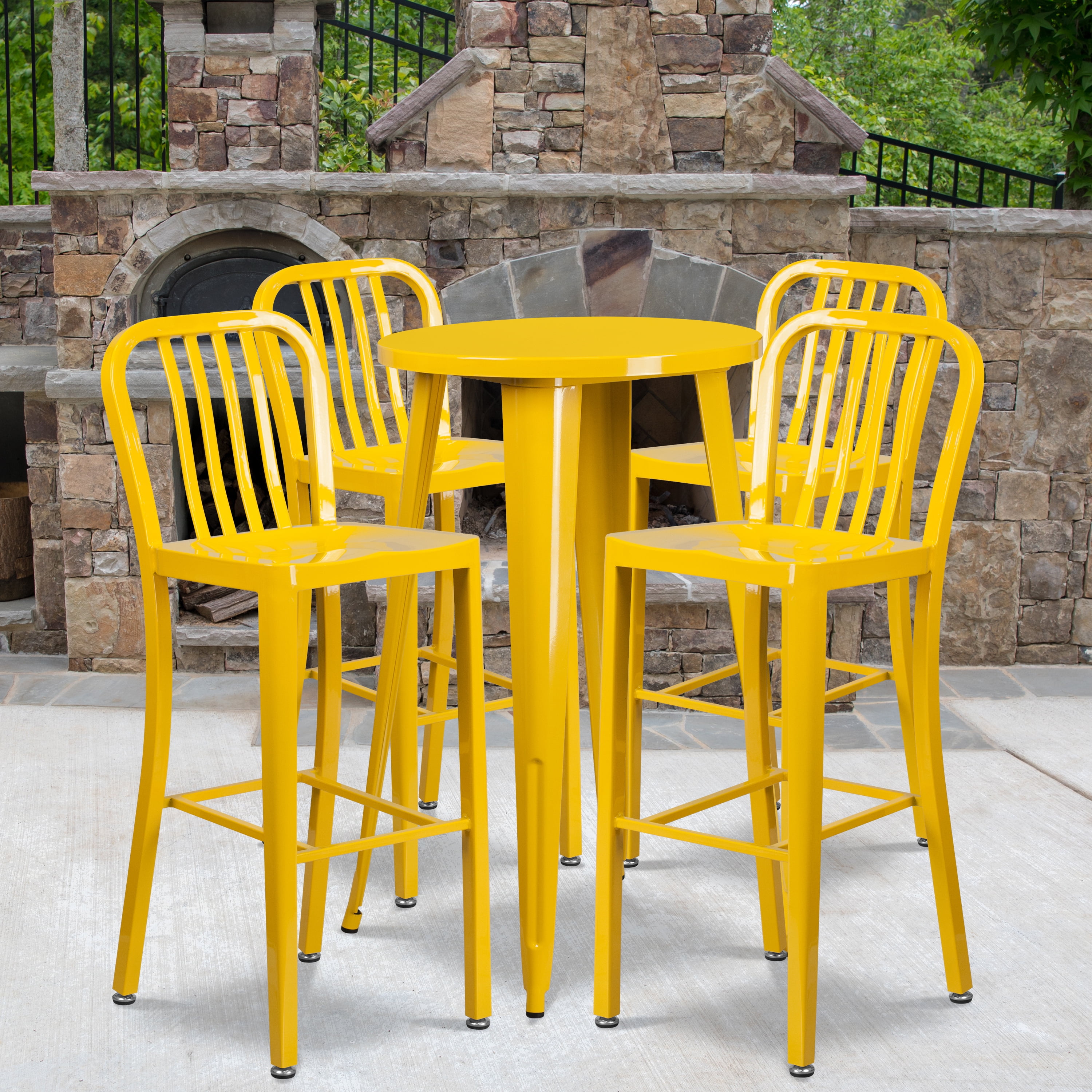 Emma + Oliver Commercial 24" Round Yellow Metal Bar Table Set-4 ...