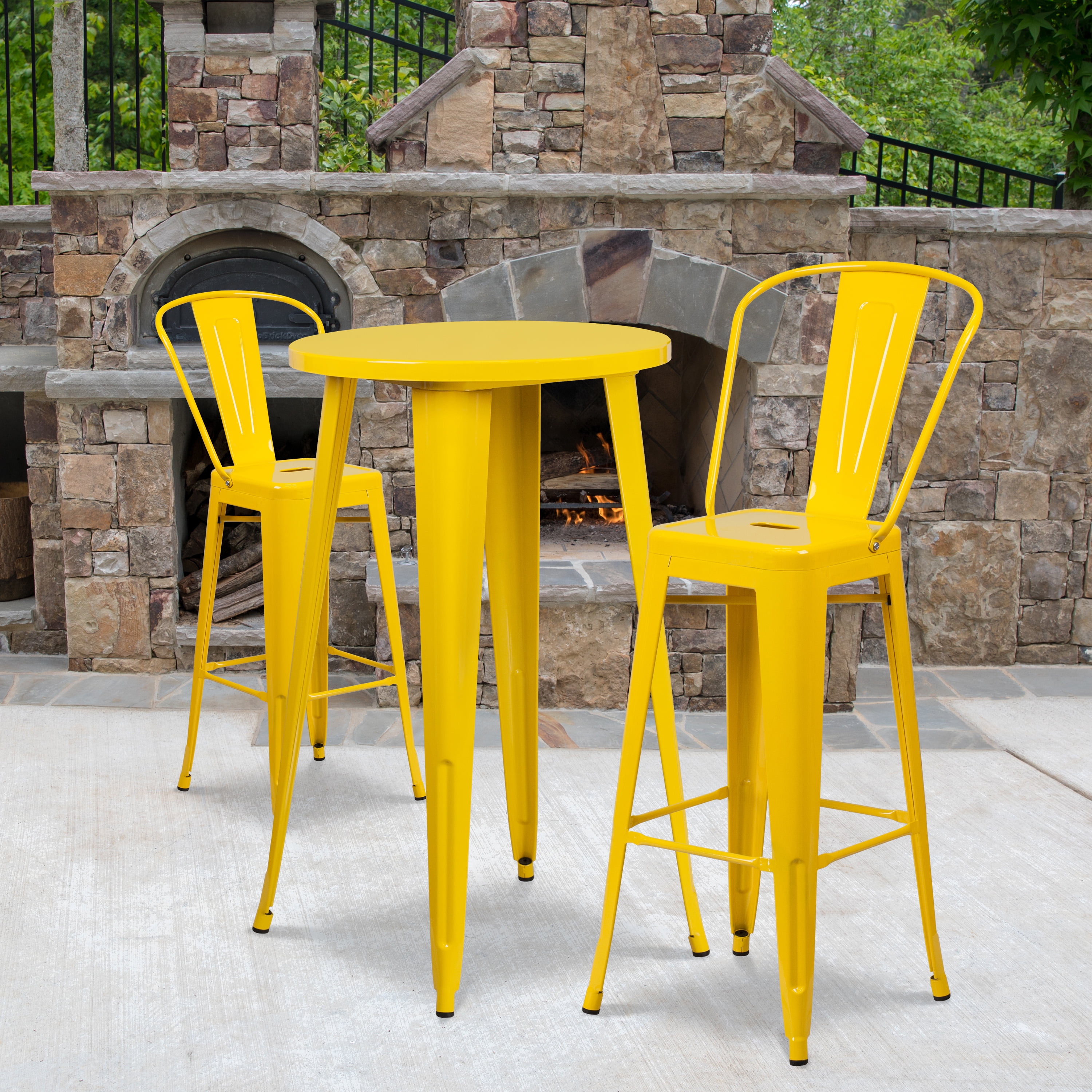 Emma + Oliver Commercial 24" Round Yellow Metal Indoor-Outdoor Bar ...