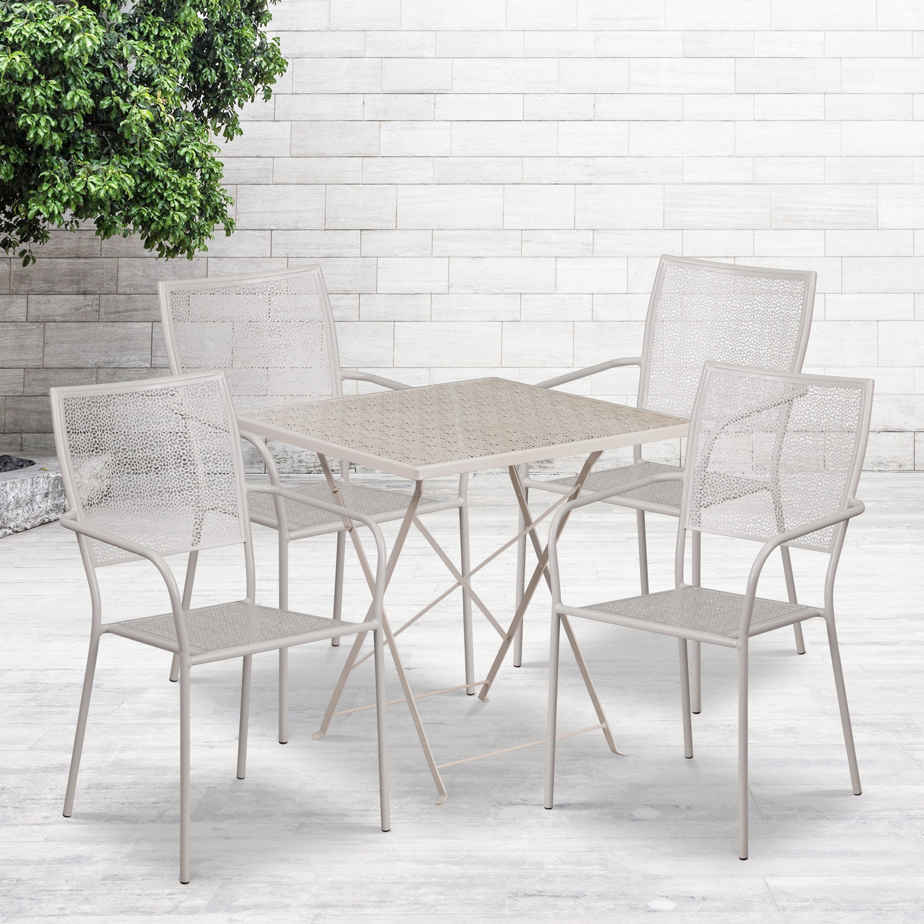 Emma + Oliver Commercial 28" Square Light Gray Folding Patio Table Set ...