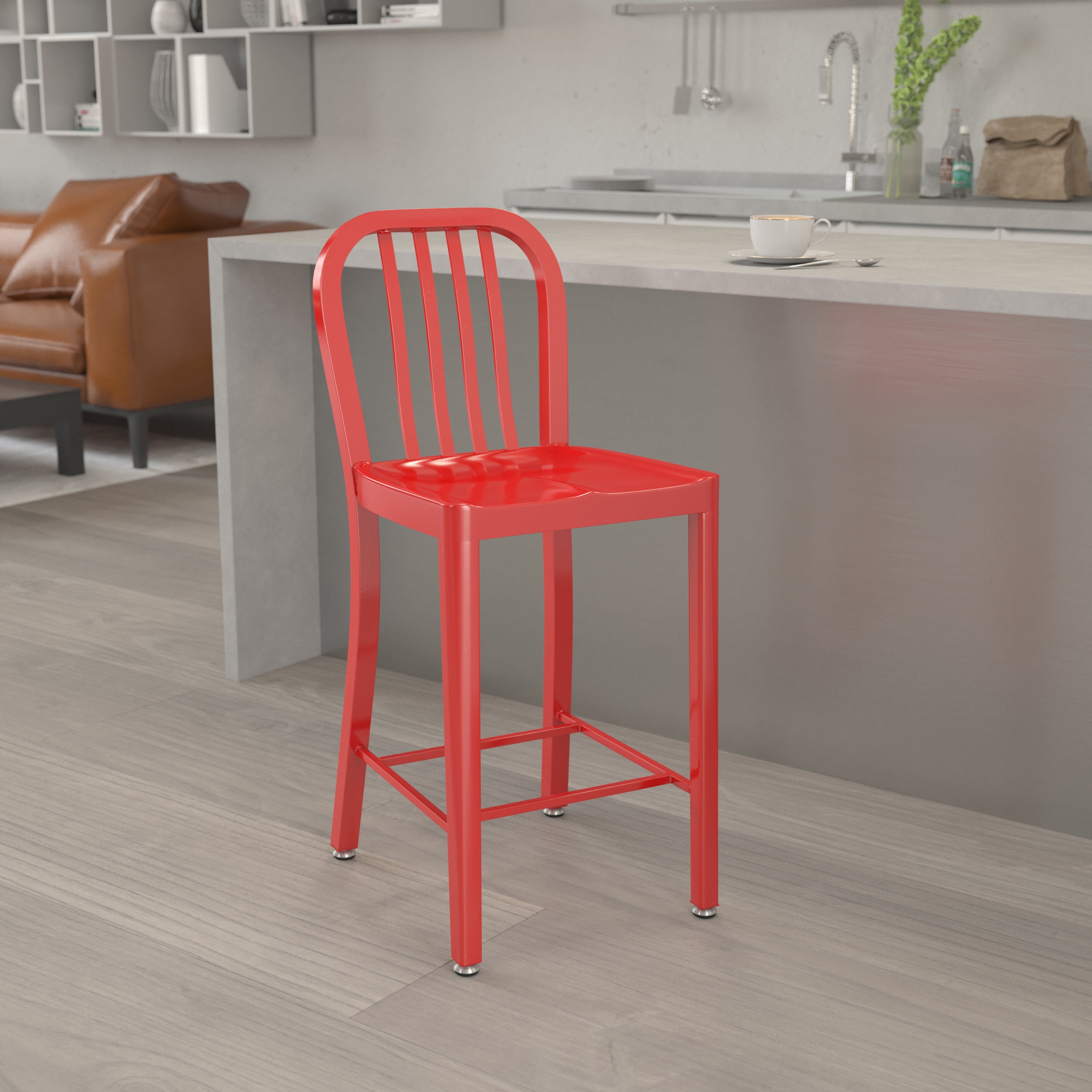 Emma + Oliver Commercial Grade 24"H Red Metal Indoor-Outdoor Counter ...