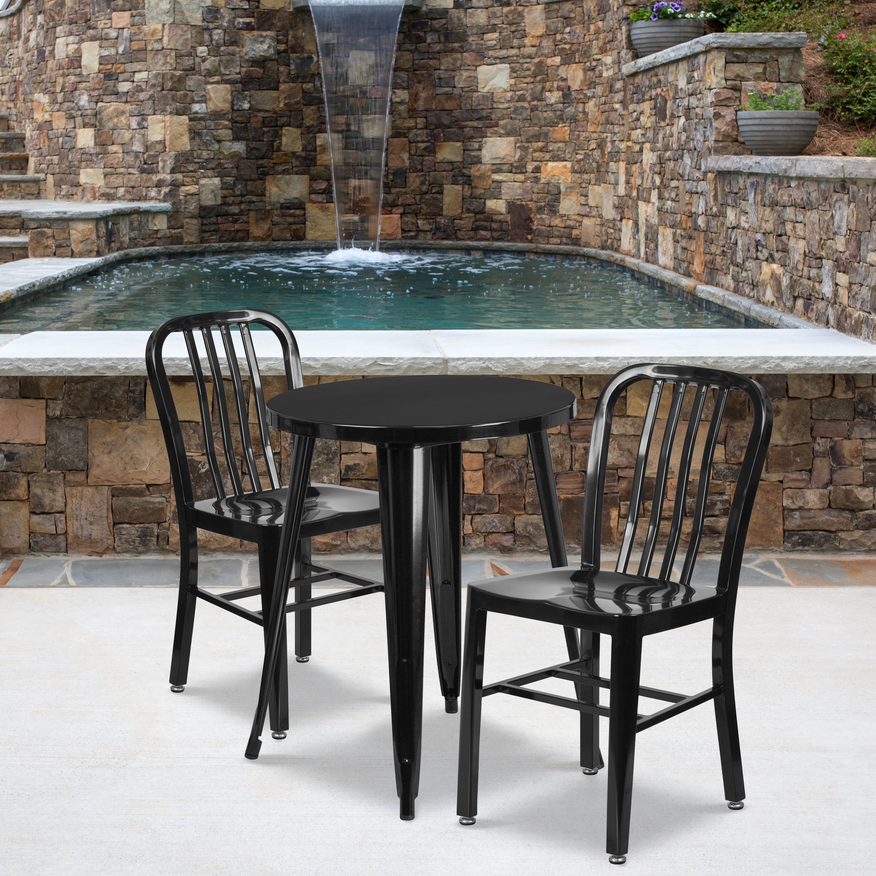 Emma + Oliver Commercial Grade 24" Round Black Metal Table Set-2 ...