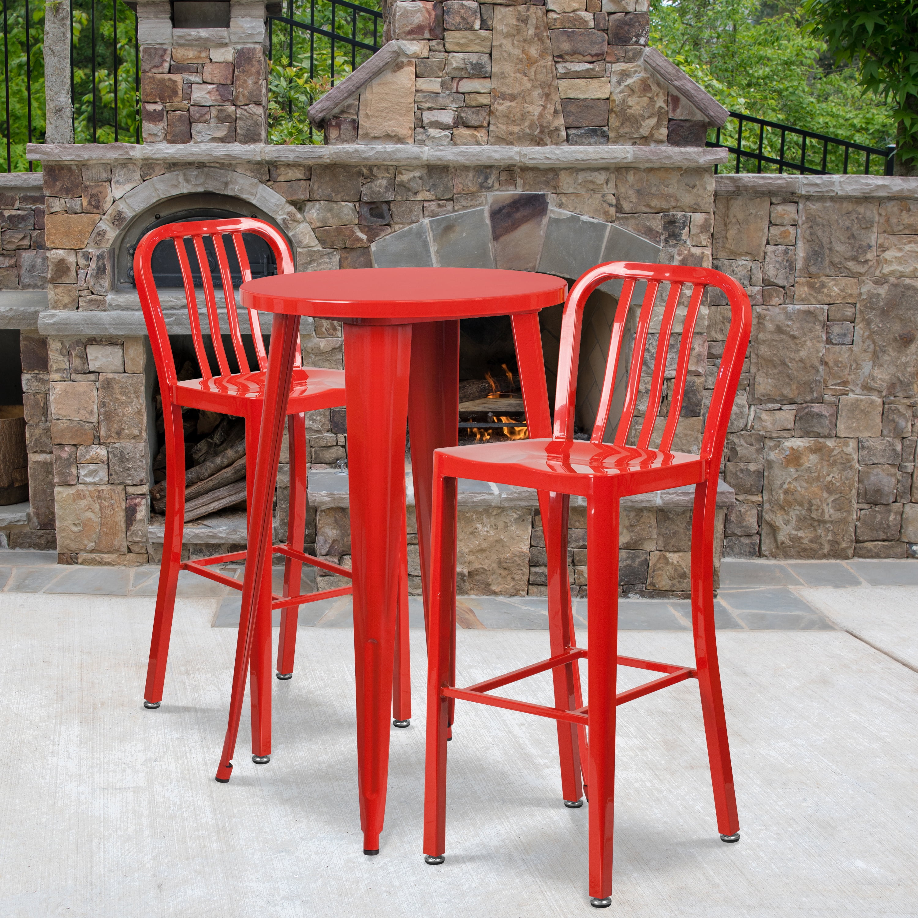Emma + Oliver Commercial Grade 24" Round Red Metal Bar Table Set-2 ...