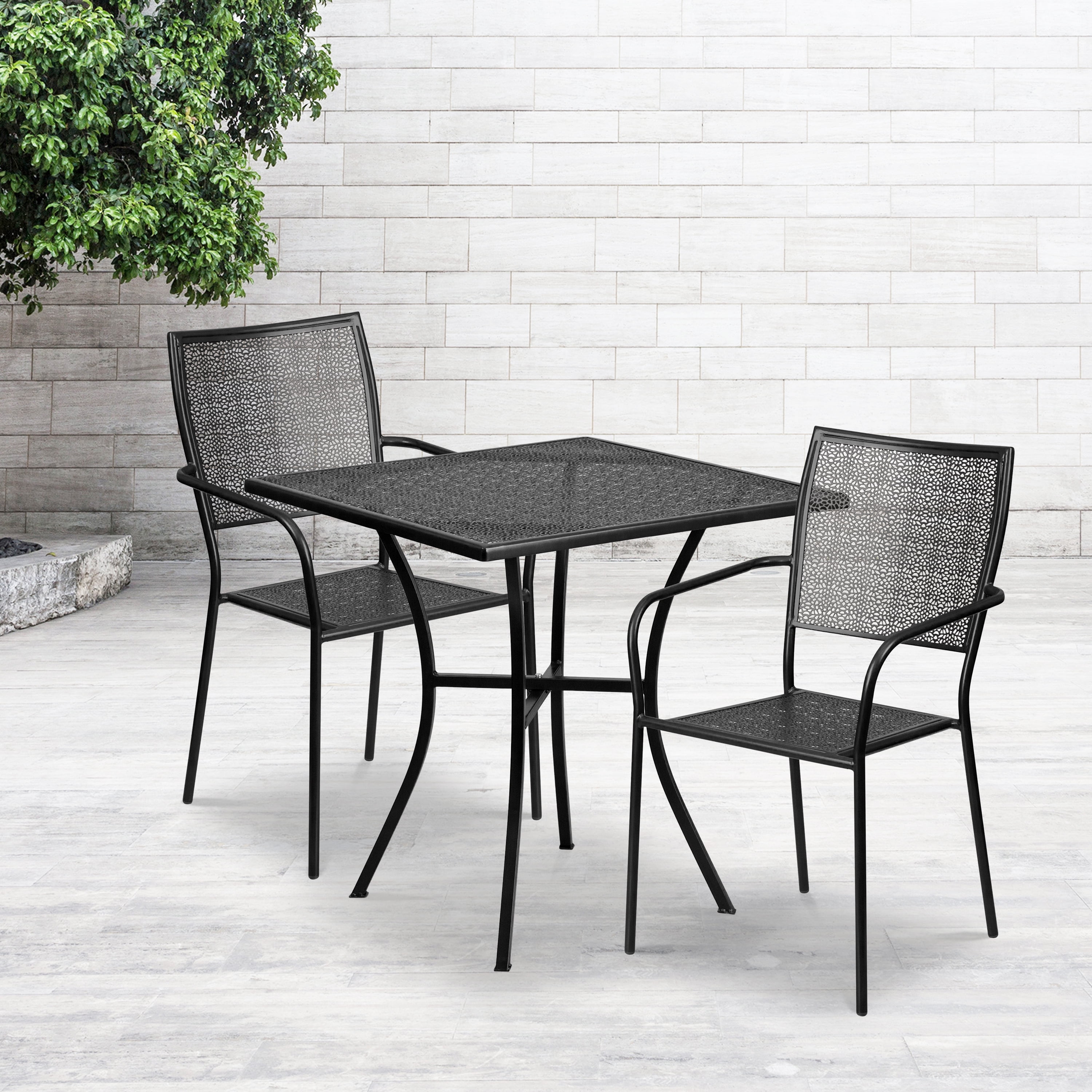 Emma + Oliver Commercial Grade 28" Square Black Patio Table Set-2 ...