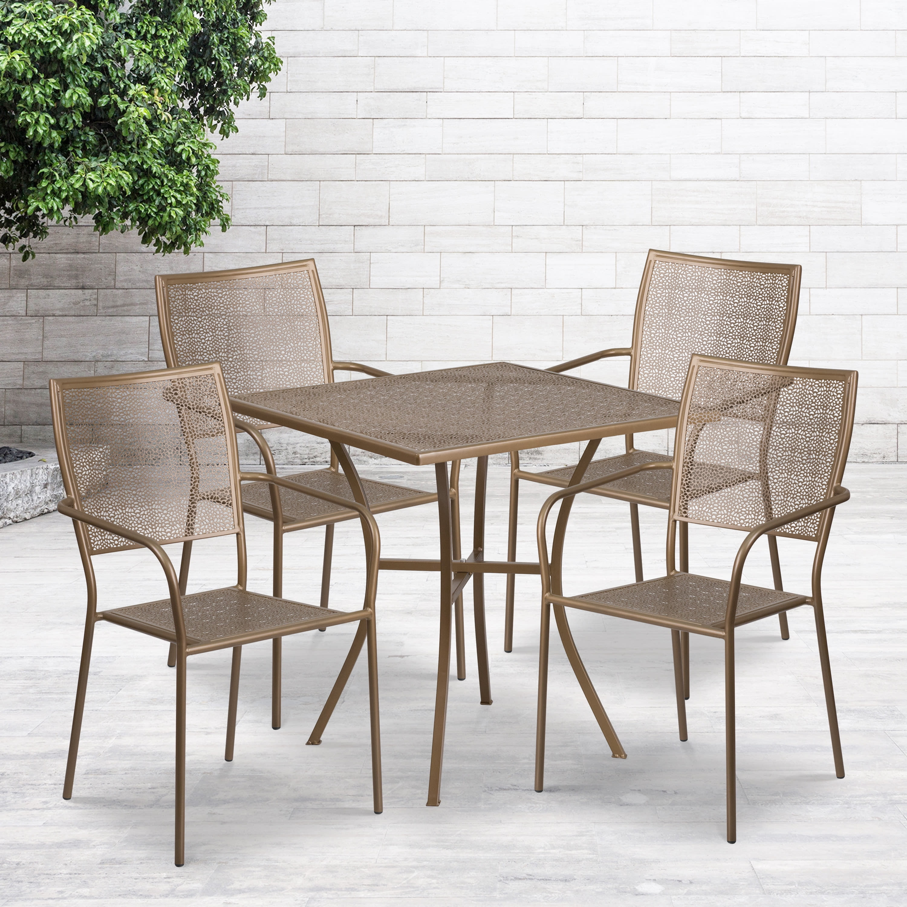 Emma + Oliver Commercial Grade 28" Square Gold Patio Table Set-4 Square ...
