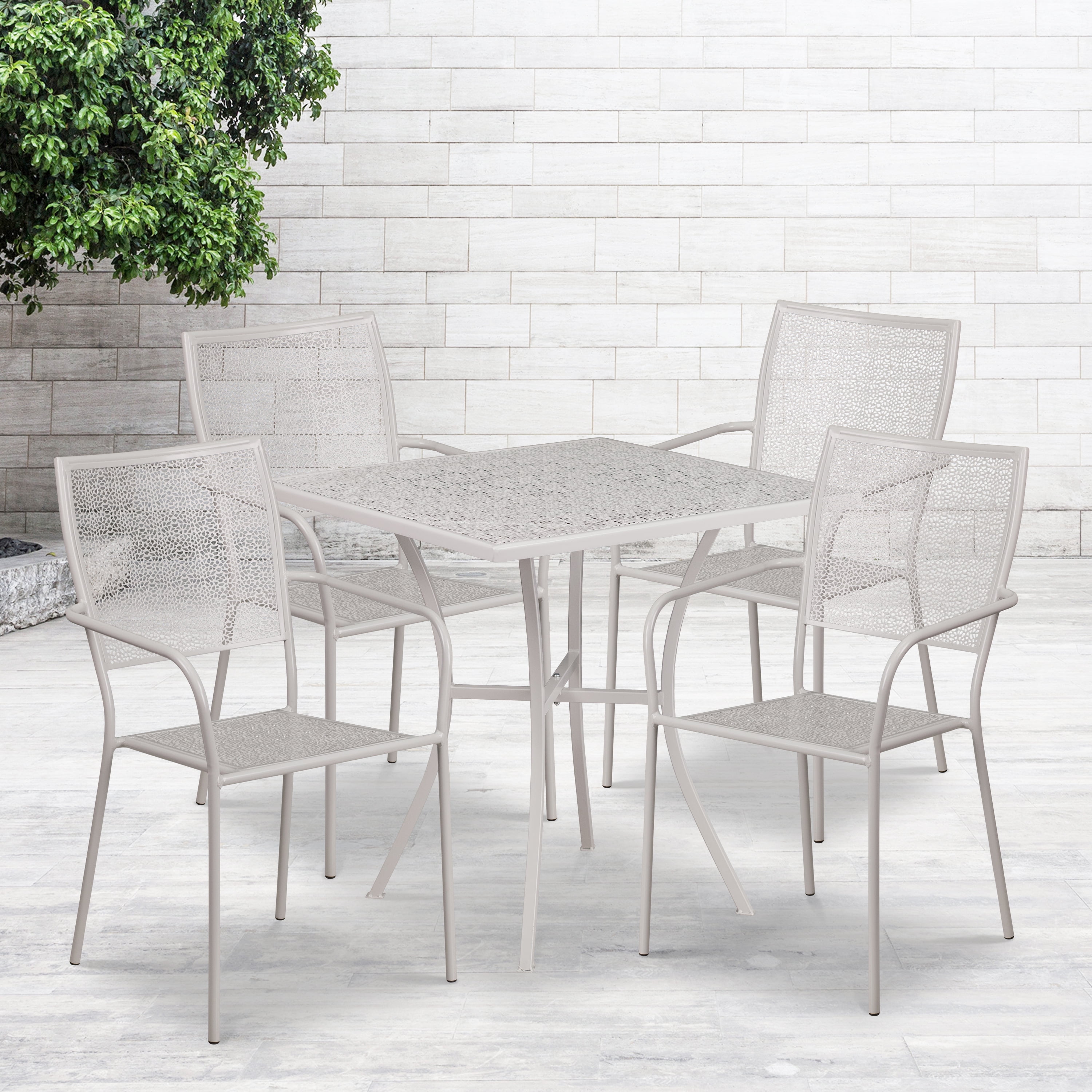 Emma + Oliver Commercial Grade 28" Square Light Gray Patio Table Set-4 ...