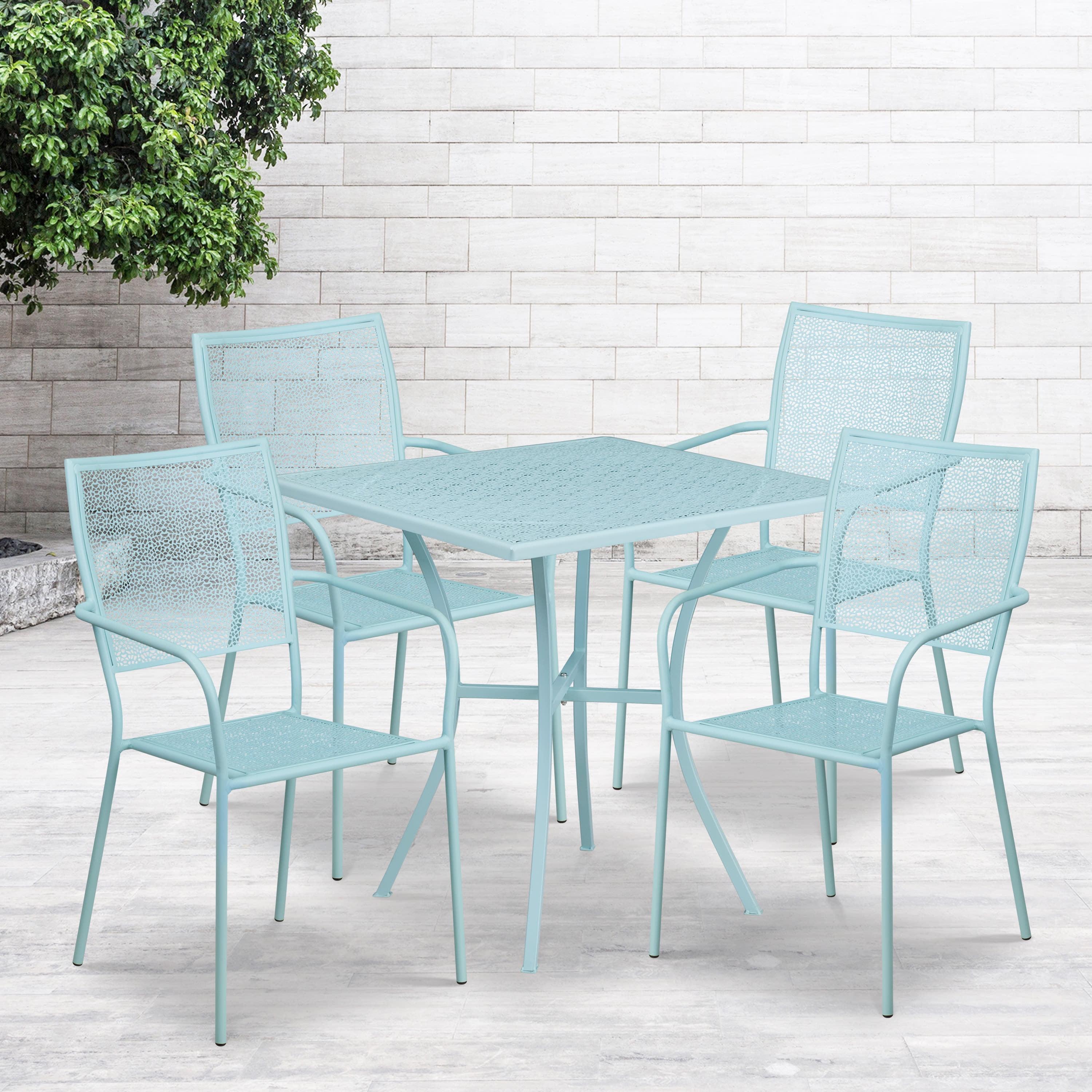 Emma + Oliver Commercial Grade 28" Square Sky Blue Patio Table Set-4 ...