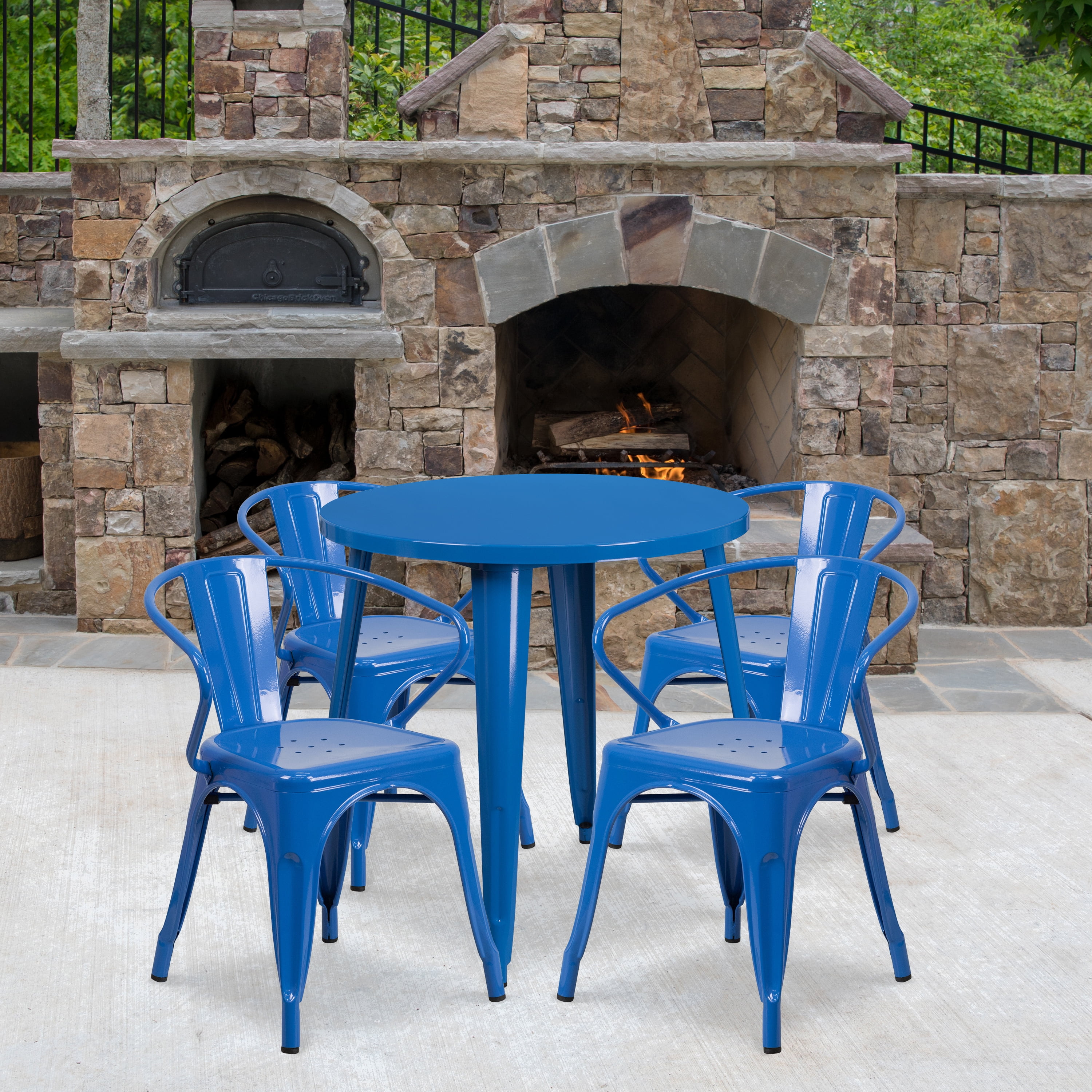 Emma + Oliver Commercial Grade 30" Round Blue Metal Indoor-Outdoor ...