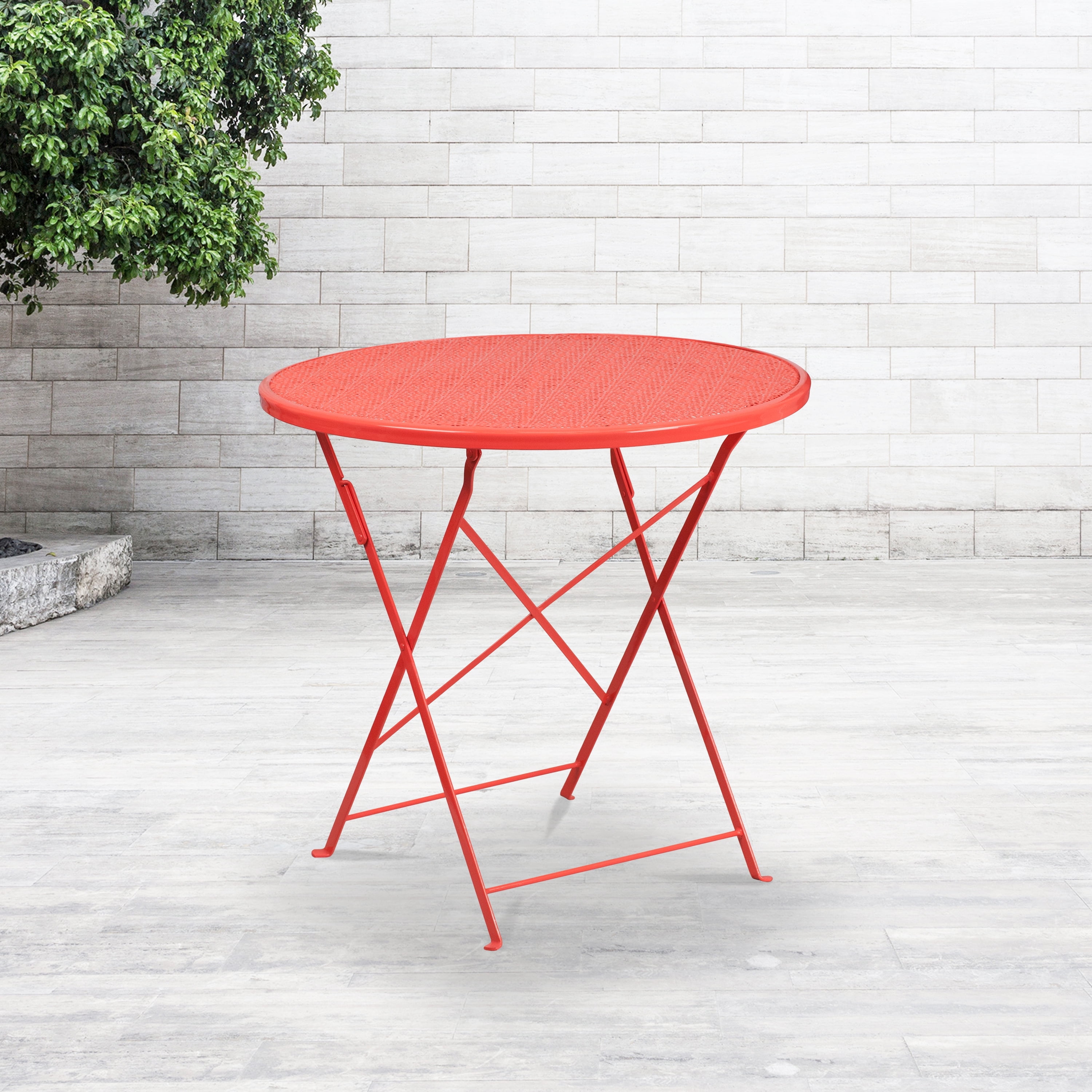 Emma + Oliver Commercial Grade 30" Round Coral Indoor-Outdoor Steel ...