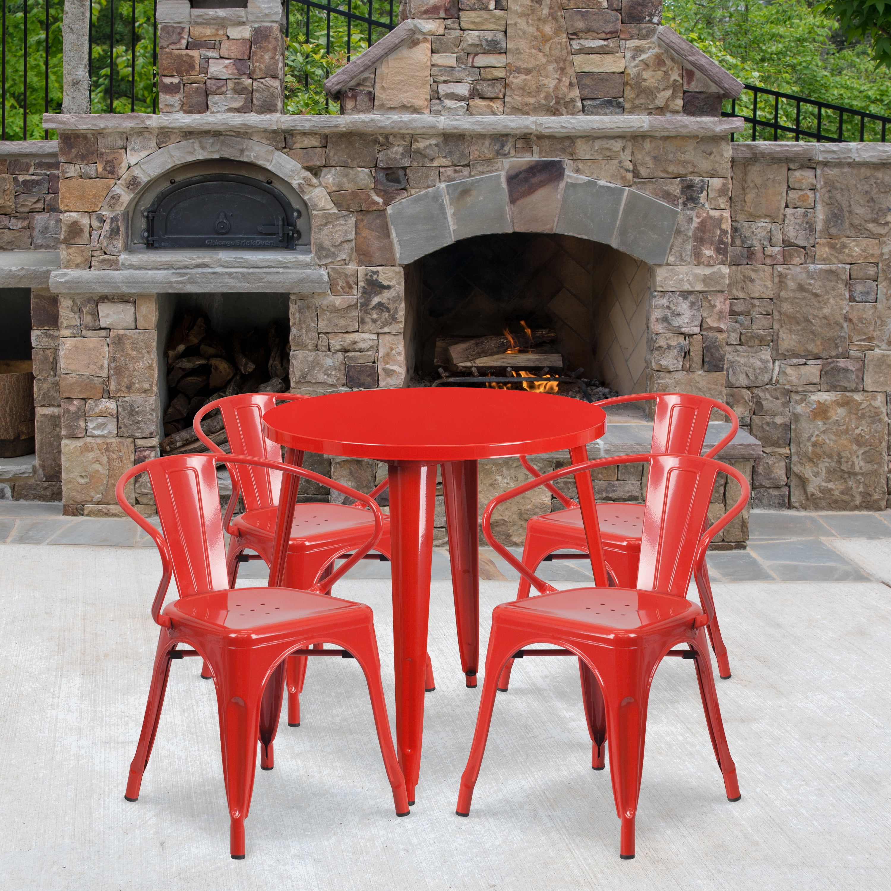 Emma + Oliver Commercial Grade 30" Round Red Metal Indoor-Outdoor Table ...