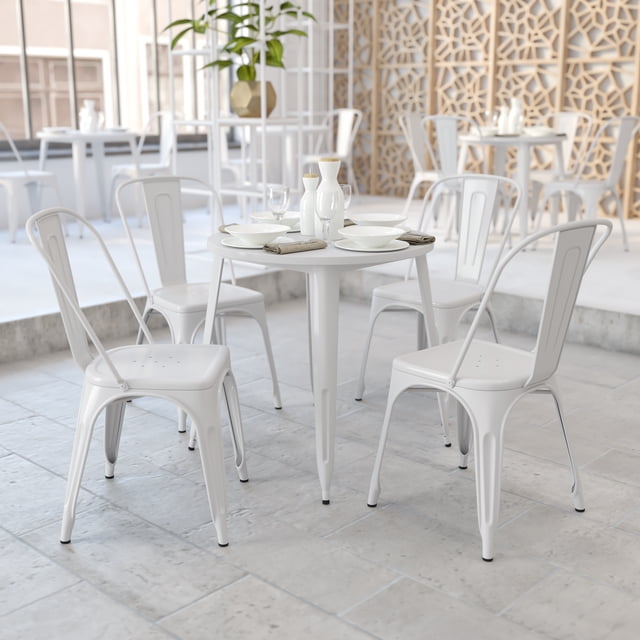 Emma + Oliver Dining Commercial Grade 30" Round White Metal Indoor ...
