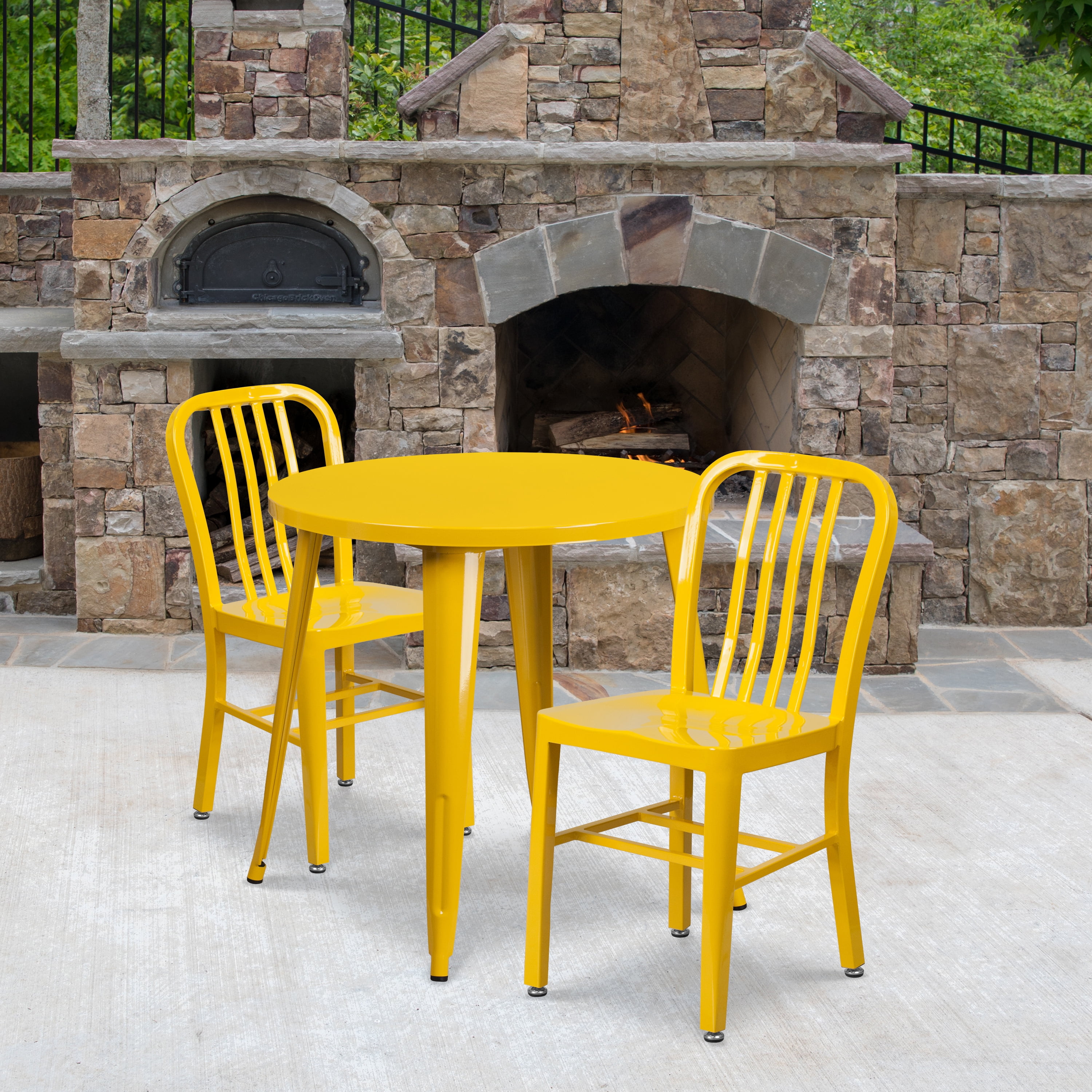 Emma + Oliver Commercial Grade 30" Round Yellow Metal Table Set-2 ...