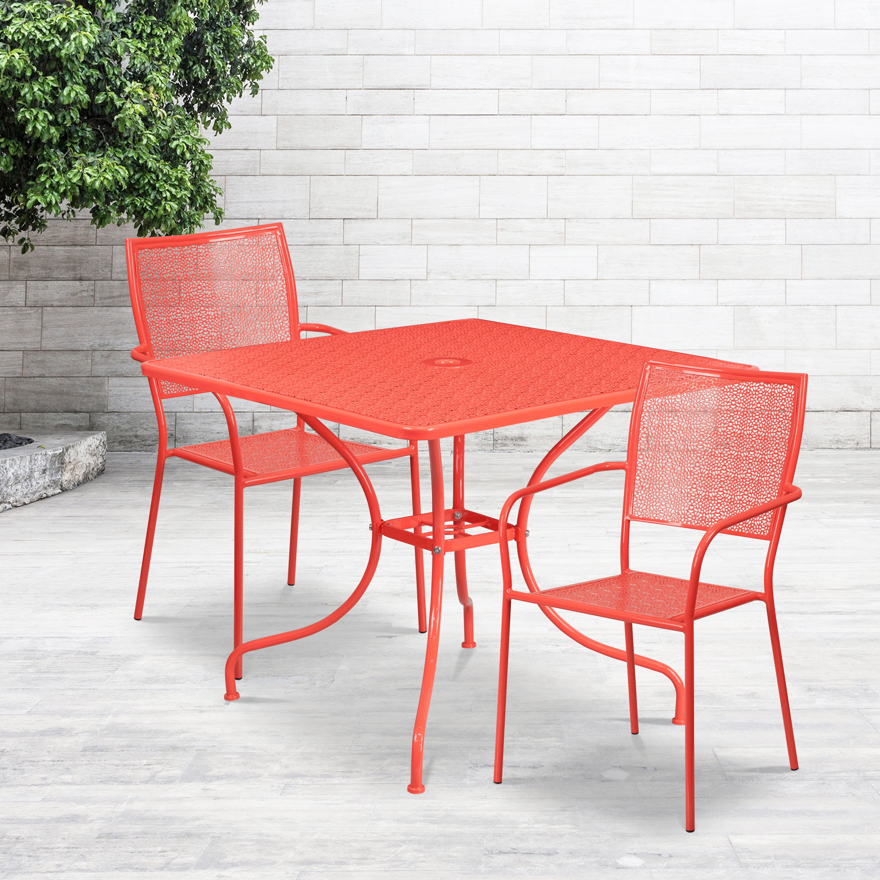 Emma + Oliver Commercial Grade 35.5" Square Coral Patio Table Set-2 ...