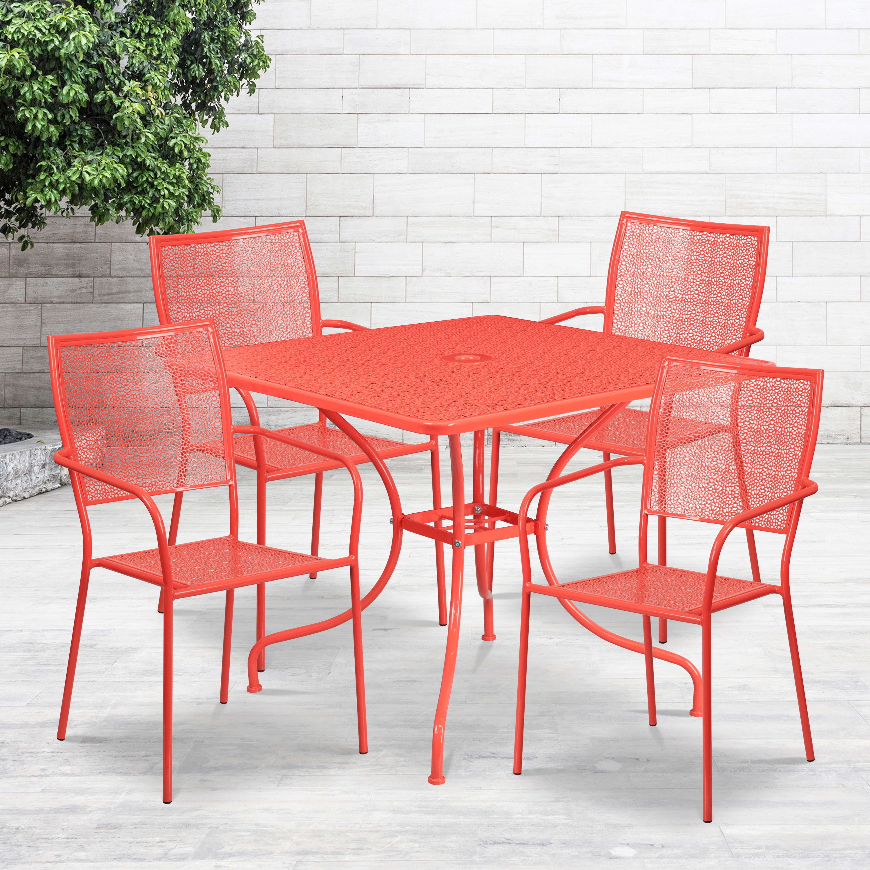 Emma + Oliver Commercial Grade 35.5" Square Coral Patio Table Set-4 ...