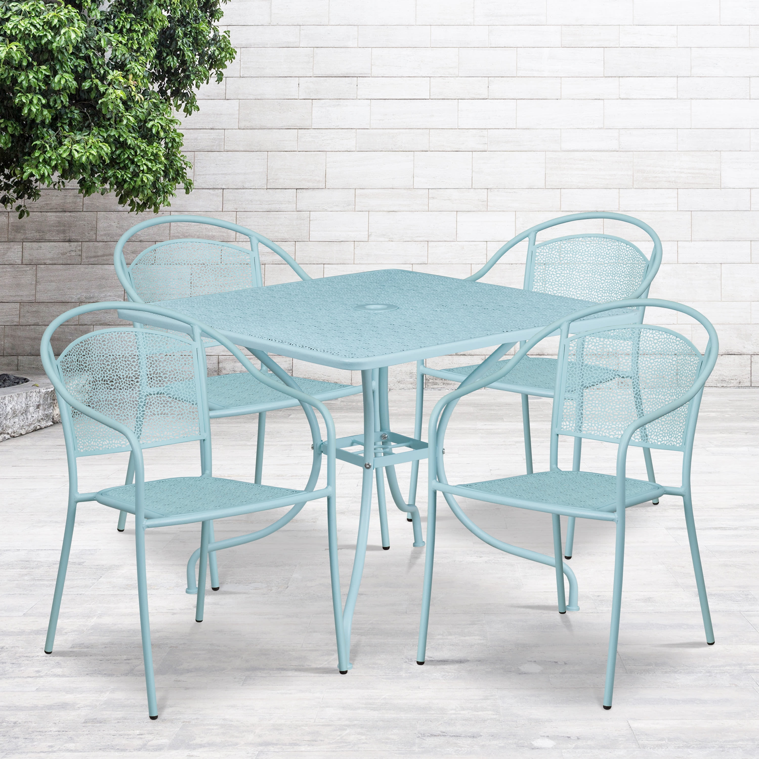 Emma + Oliver Commercial Grade 35.5" Square Sky Blue Patio Table Set-4 ...