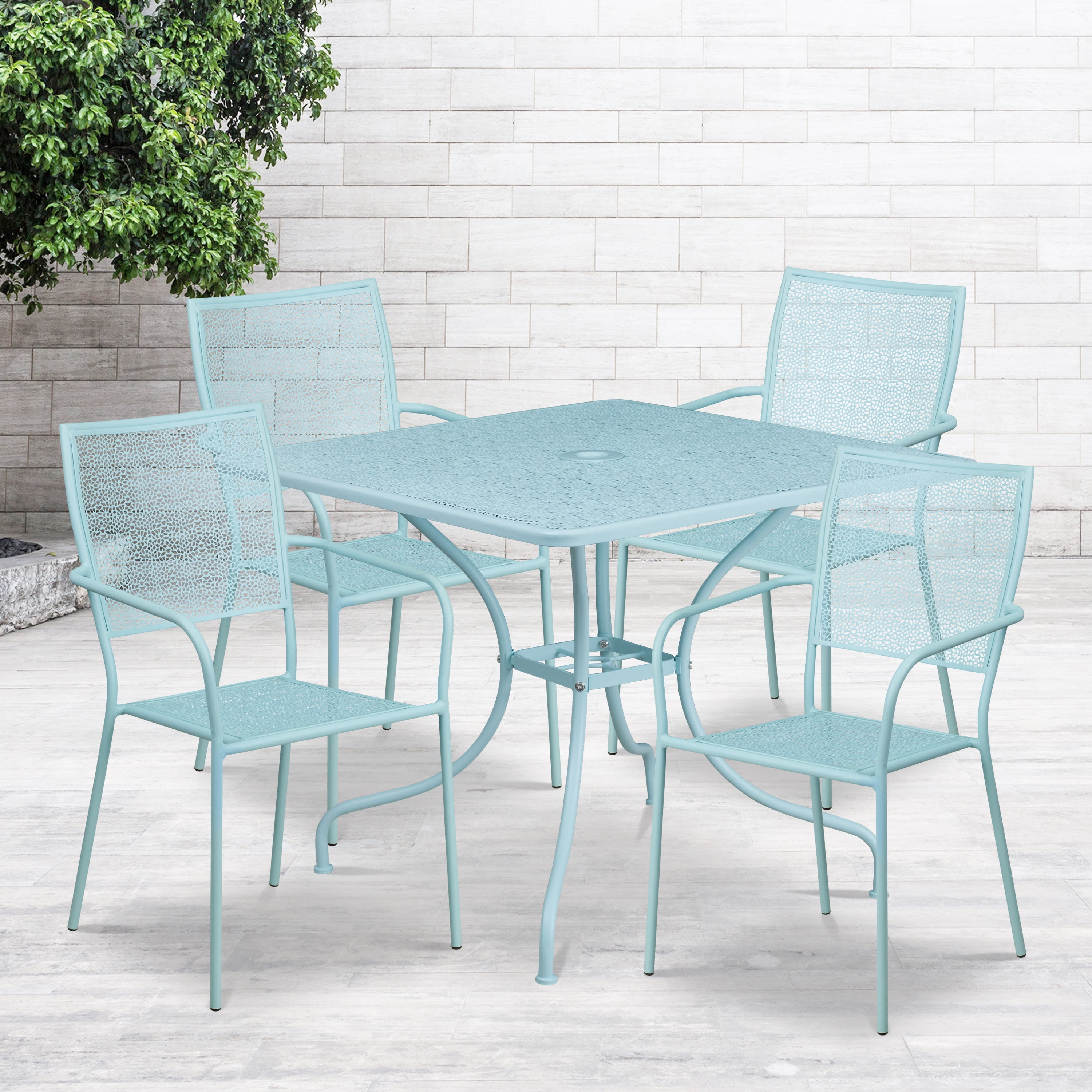 Emma + Oliver Commercial Grade 35.5" Square Sky Blue Patio Table Set-4 ...